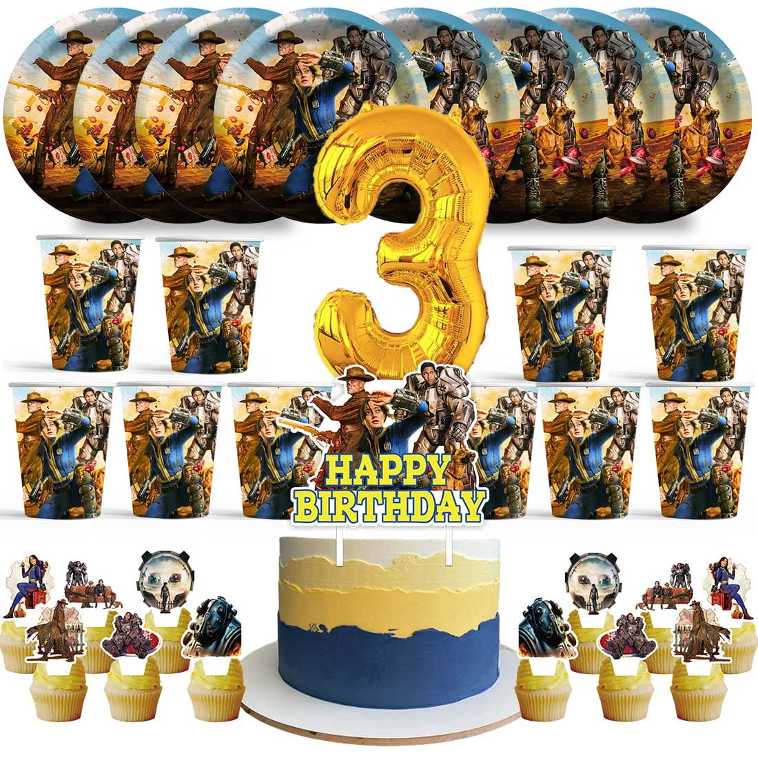 Fallout TV Birthday 3rd Cups Party Supplies Plates Fans Decorations ...