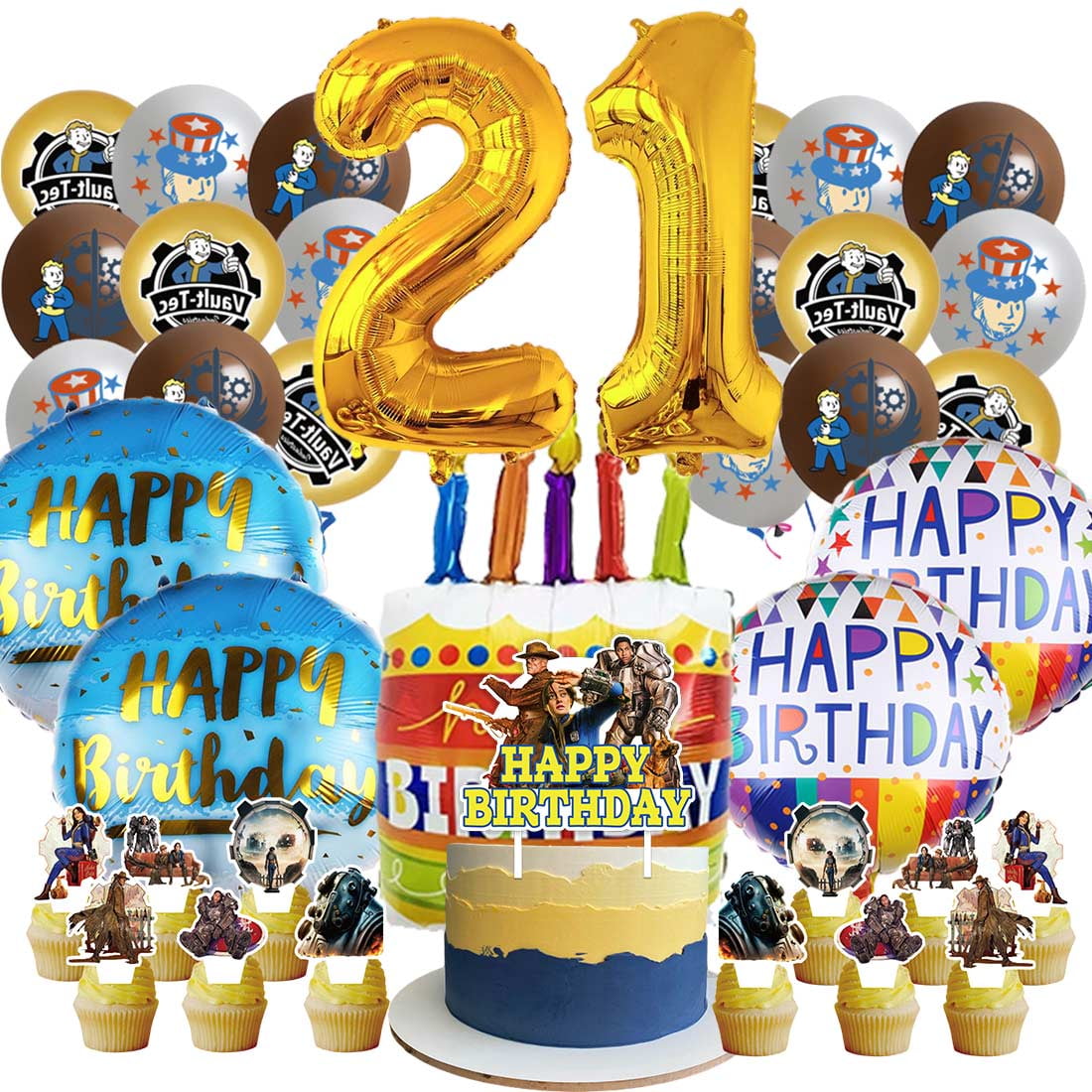 Fallout TV Party Supplies 21th Decor Kit Balloons Birthday Cake Topper ...
