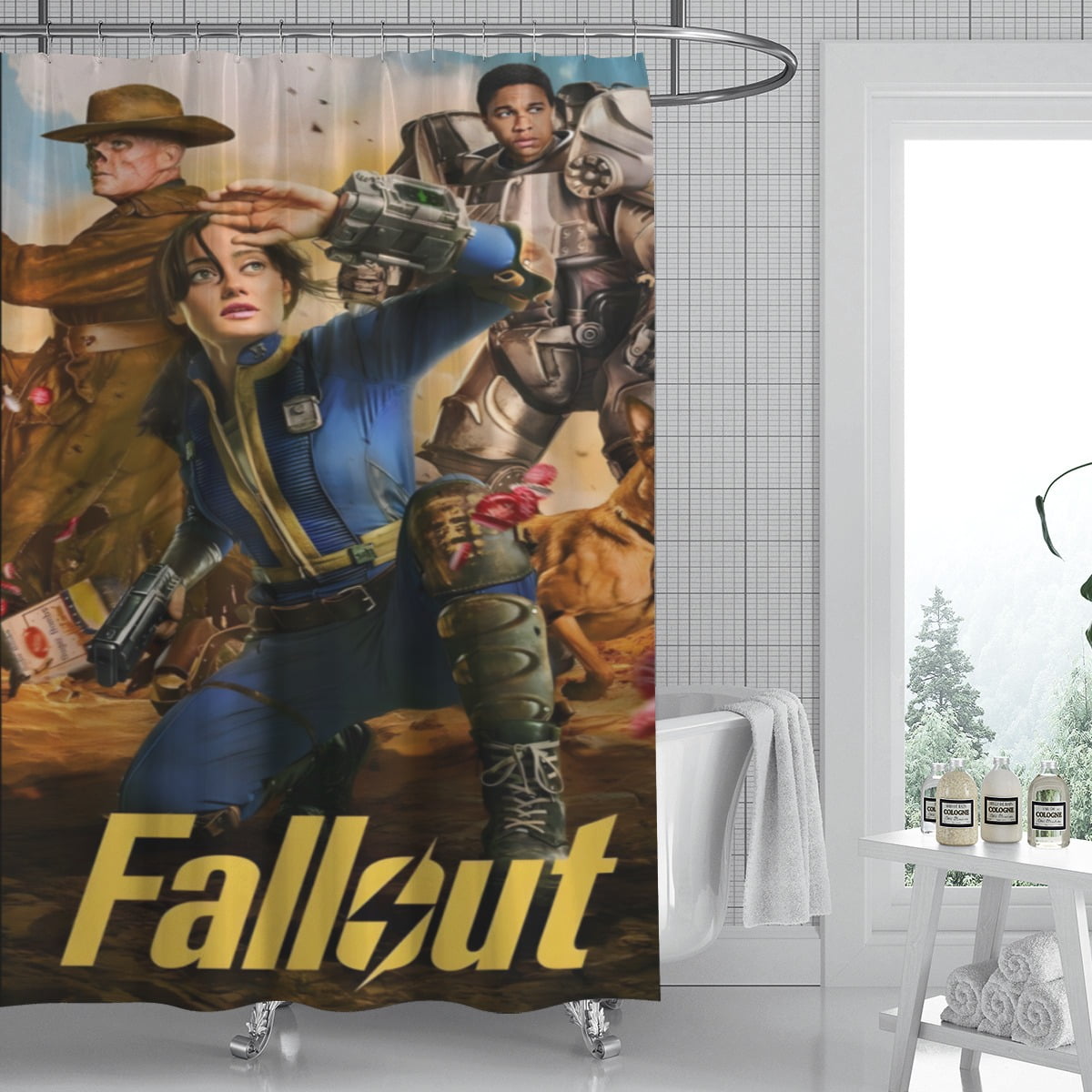 Fallout shower curtain features a bold and iconic print, waterproof ...