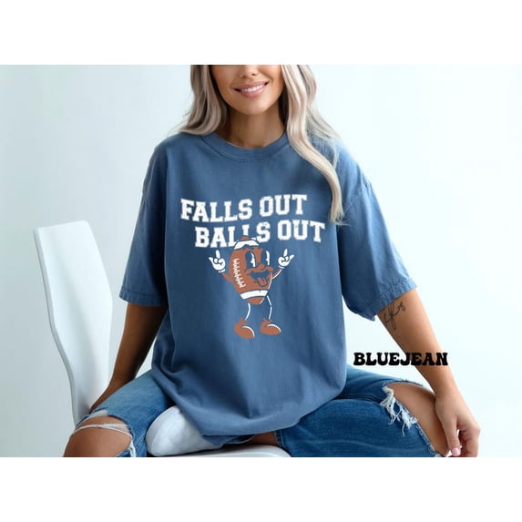 Falls Out Balls Out Football Shirt Fall Season Game Day Cartoon Fan Tee ...