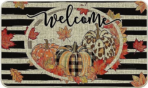 Falls Outdoor, Autumn Fall Pumpkin Farmhouse Buffalo Plaid Doormats for ...