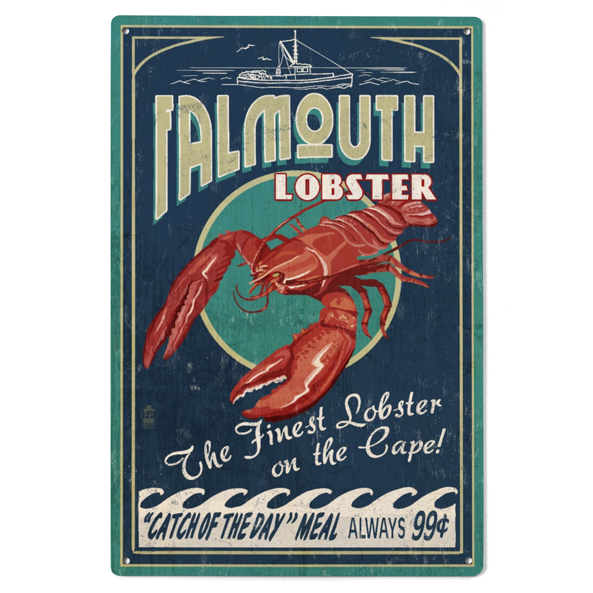 Falmouth, Cape Cod, Lobster Vintage Sign Birch Wood Wall Sign (6x9 ...