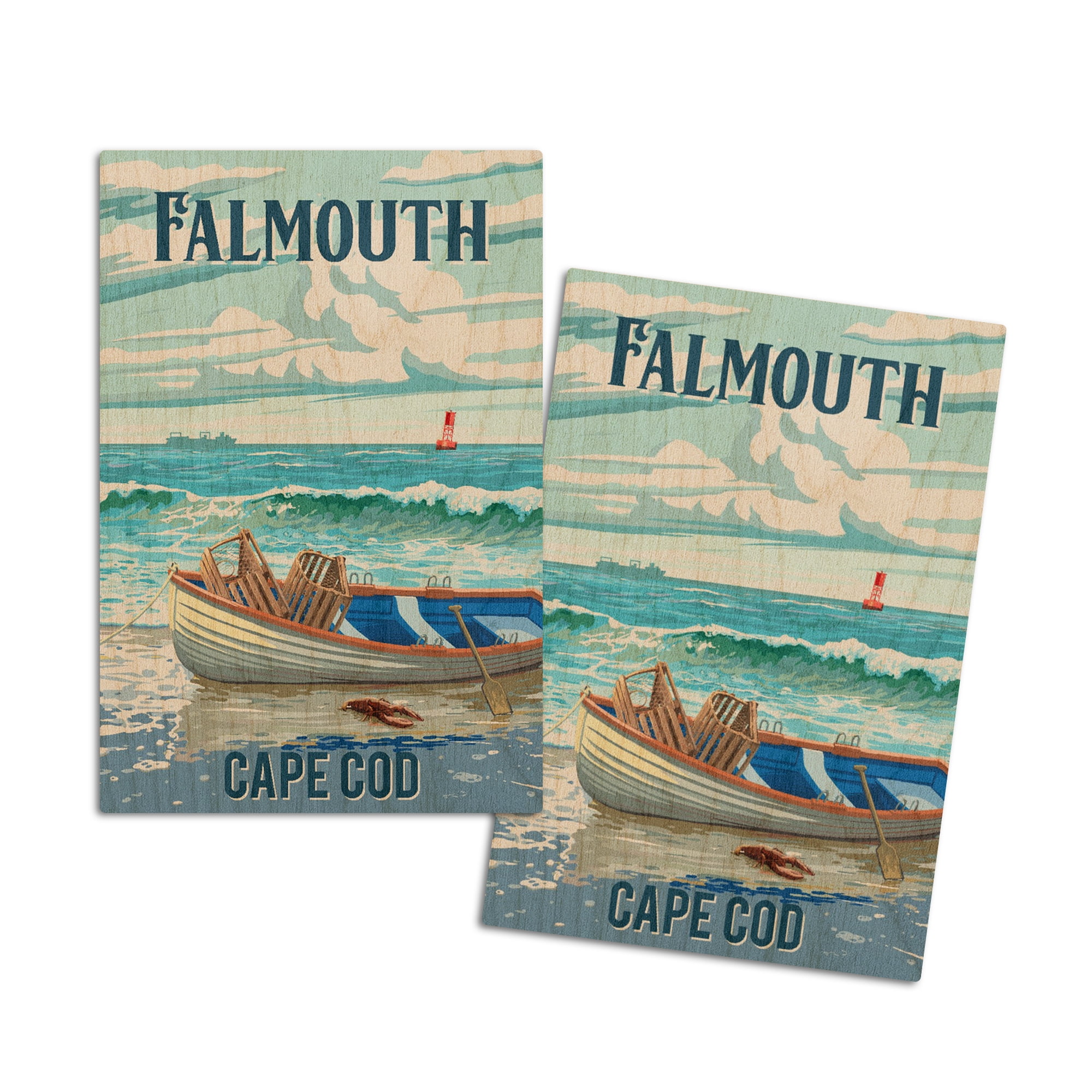 Falmouth, Cape Cod, Massachusetts, Dory and Lobster Traps (4x6 Birch ...