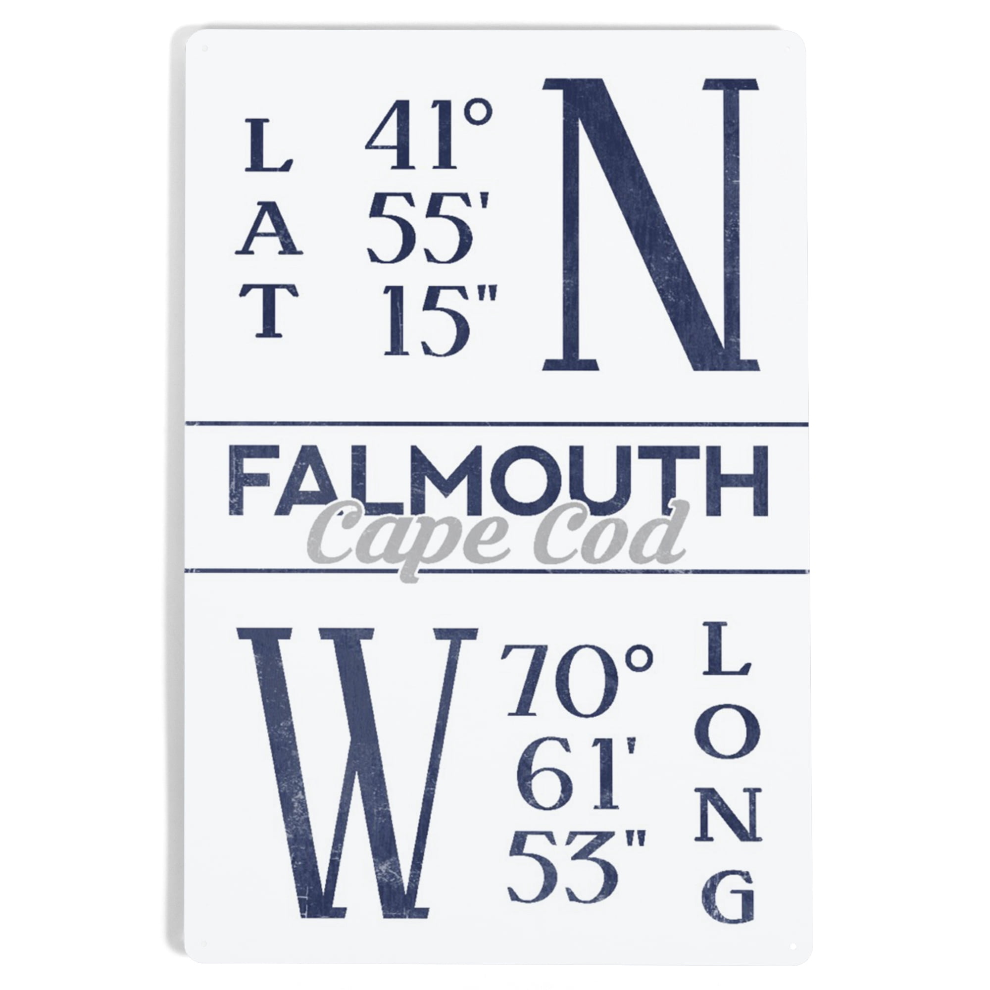 Falmouth, Cape Cod, Massachusetts, Latitude and Longitude (Blue) (12x18 ...