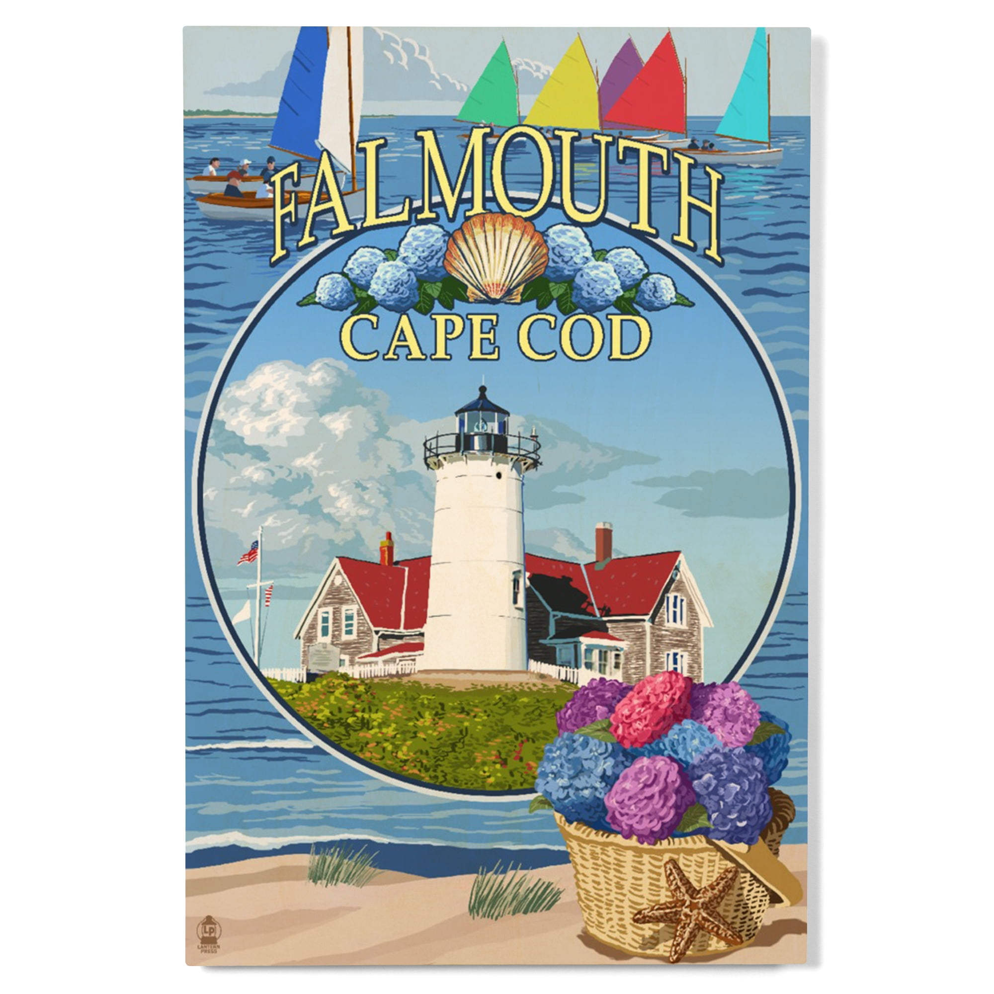 Falmouth, Cape Cod, Massachusetts, Montage Birch Wood Wall Sign (12x18 ...