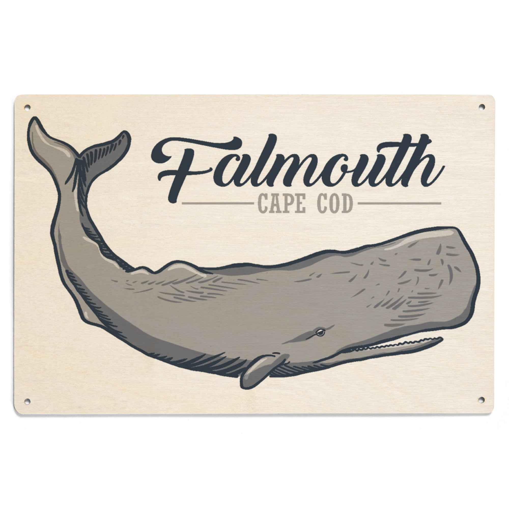 Falmouth, Cape Cod, Sperm Whale Birch Wood Wall Sign (6x9 Rustic Home ...