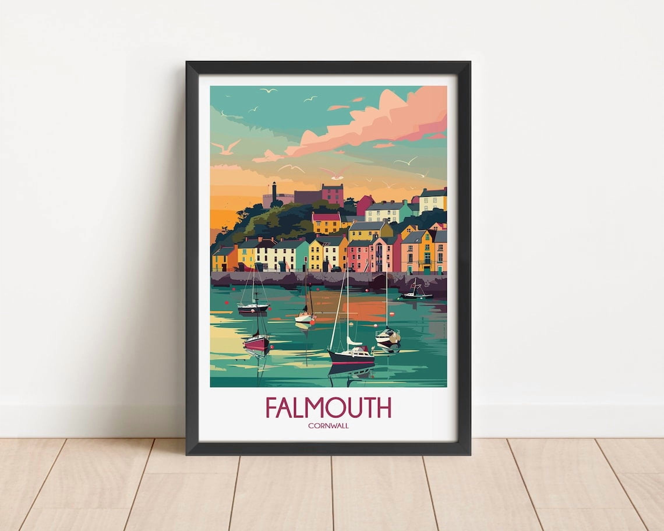 Falmouth Coastal Poster Travel Art Print Cornwall Scenic Wall Art Home ...