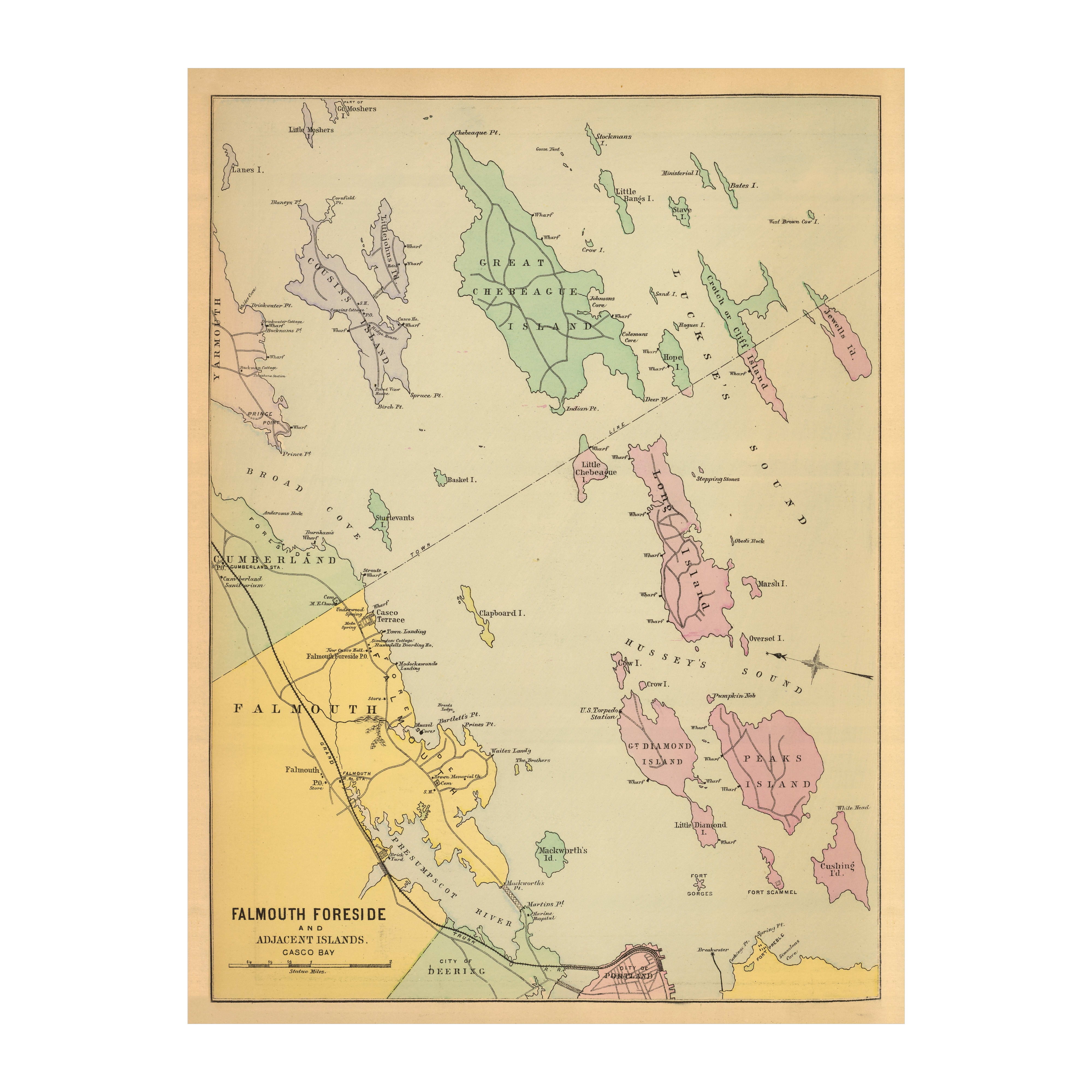 Falmouth Foreside Art, 1894 Vintage Map of Falmouth Foreside Maine, ME ...