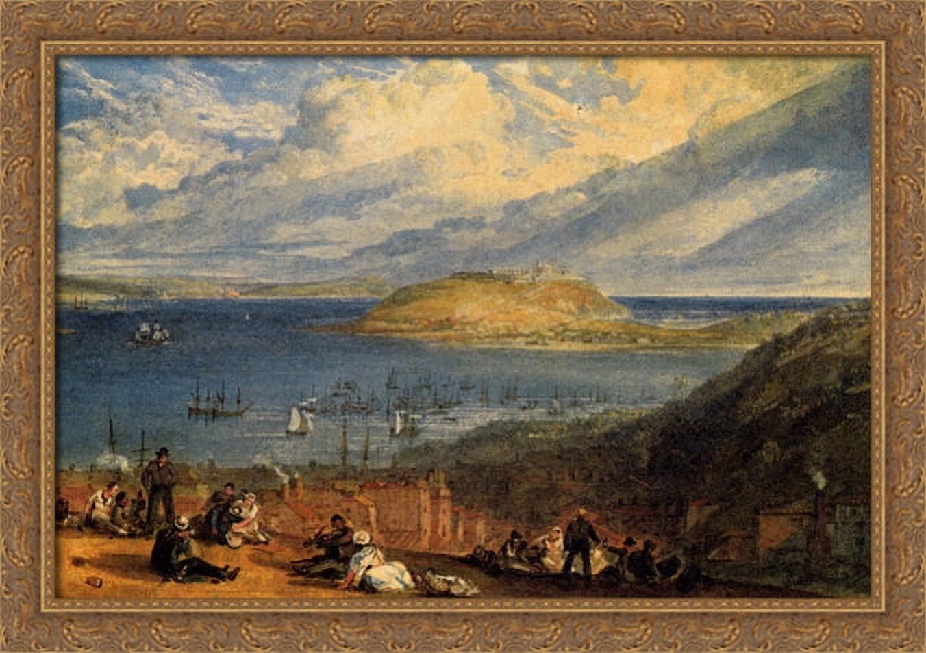 Falmouth Harbour, Cornwall 40x28 Large Gold Ornate Wood Framed Canvas ...