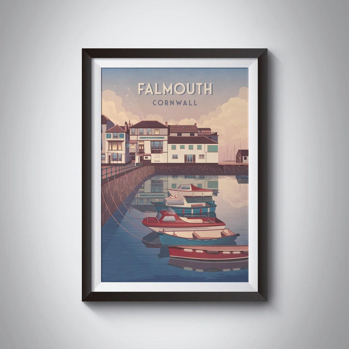 Falmouth Travel Poster Cornwall Estuary Maritime Coastal Decor ...