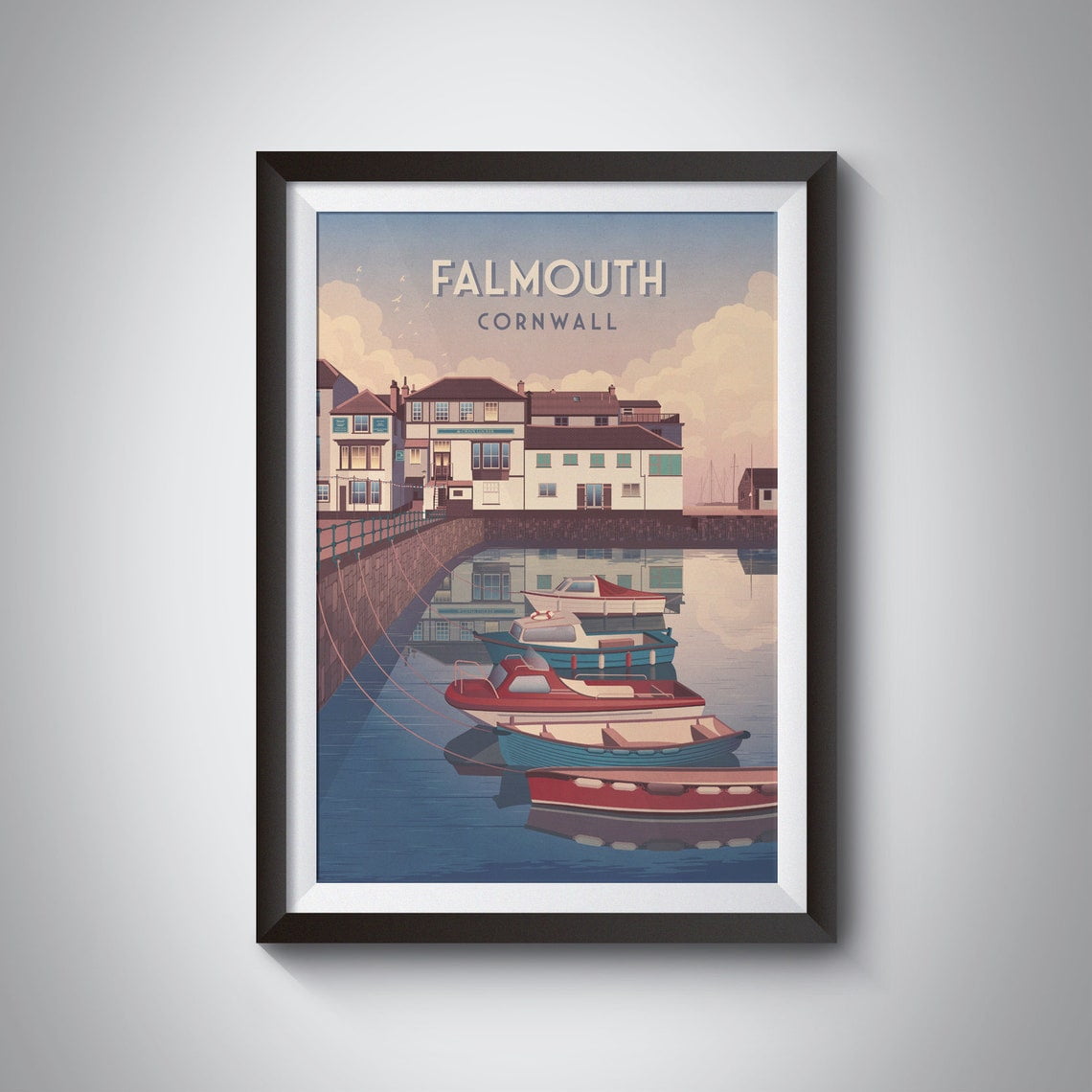 Falmouth Travel Poster, Cornwall, Fal Estuary, Cornish Coast, Maritime ...