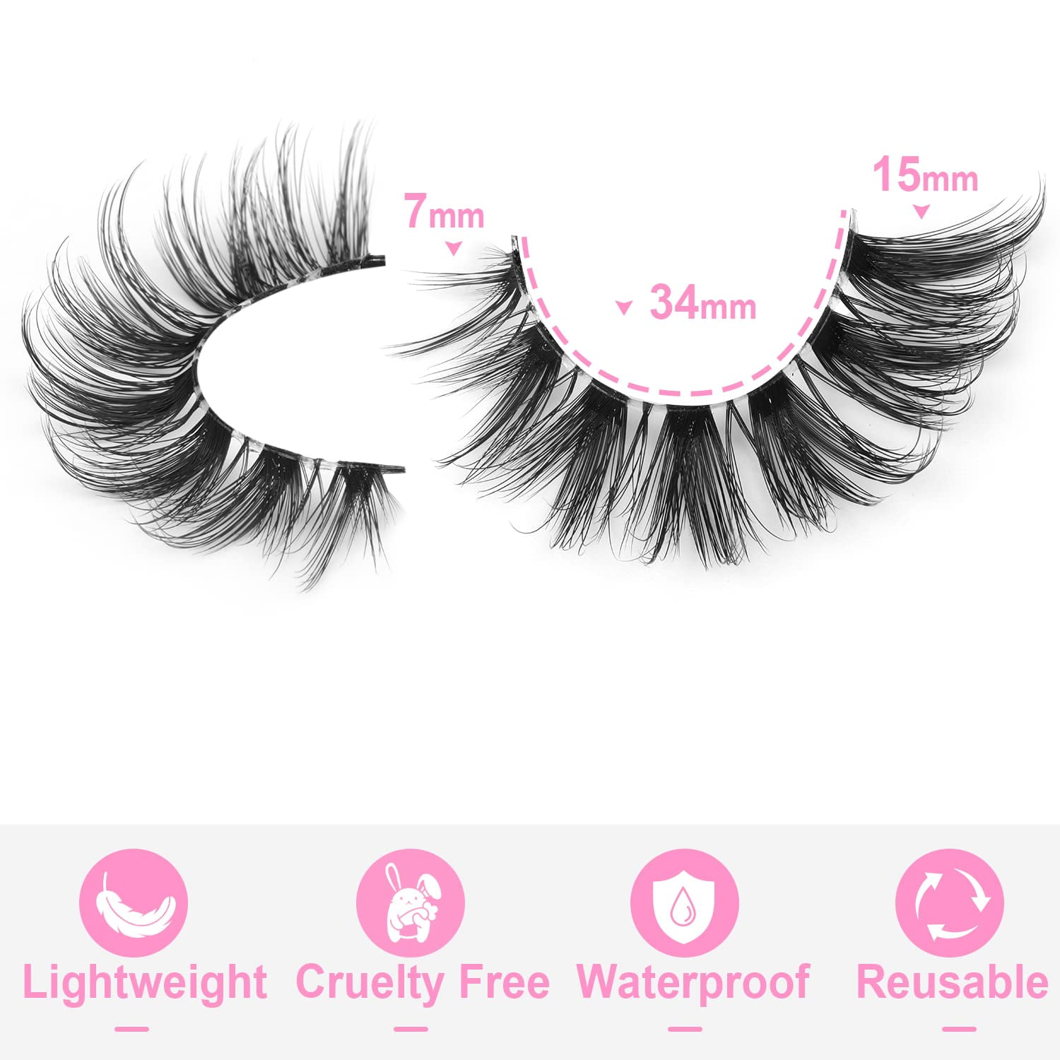 False Eyelashes Clear Band Natural Lashes Wispy Cat Eye 15mm Russian D ...