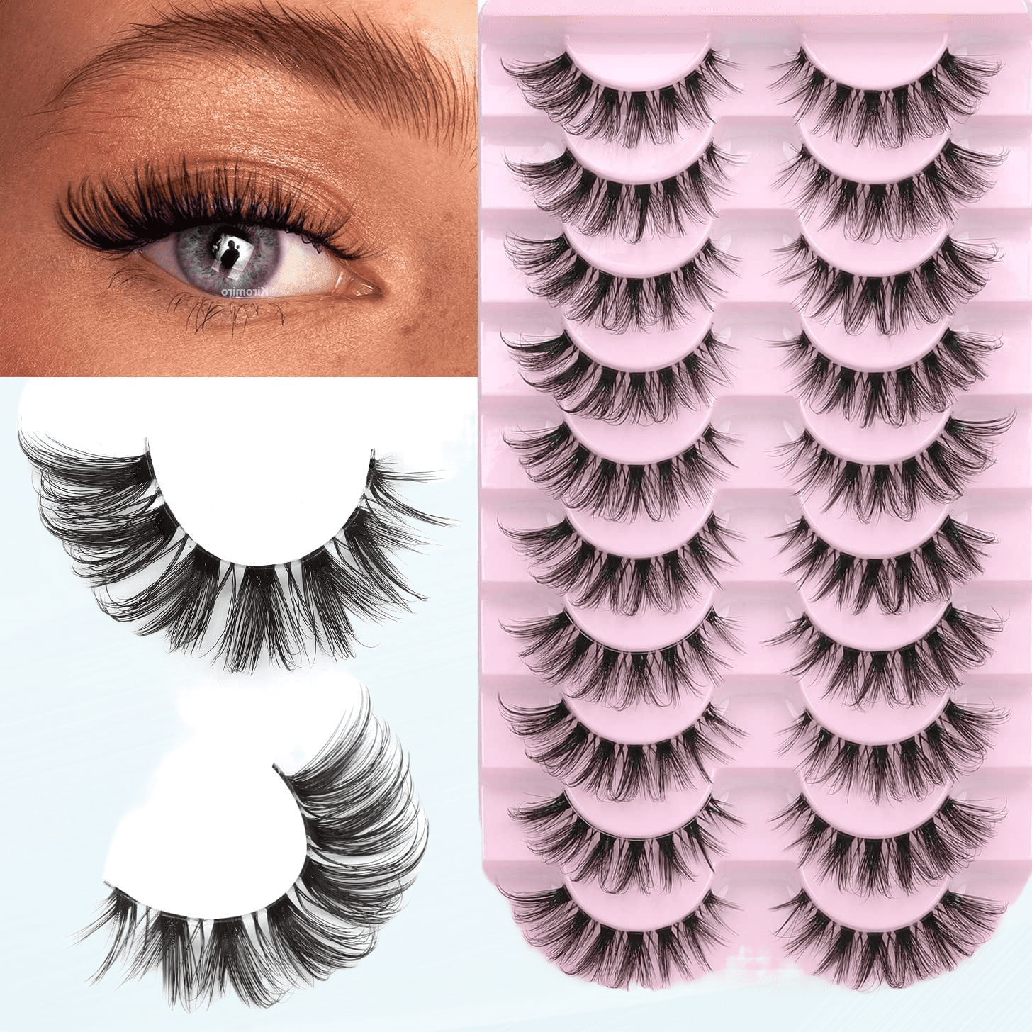 False Eyelashes Clear Band Natural Lashes Wispy Cat Eye 15mm Russian D ...