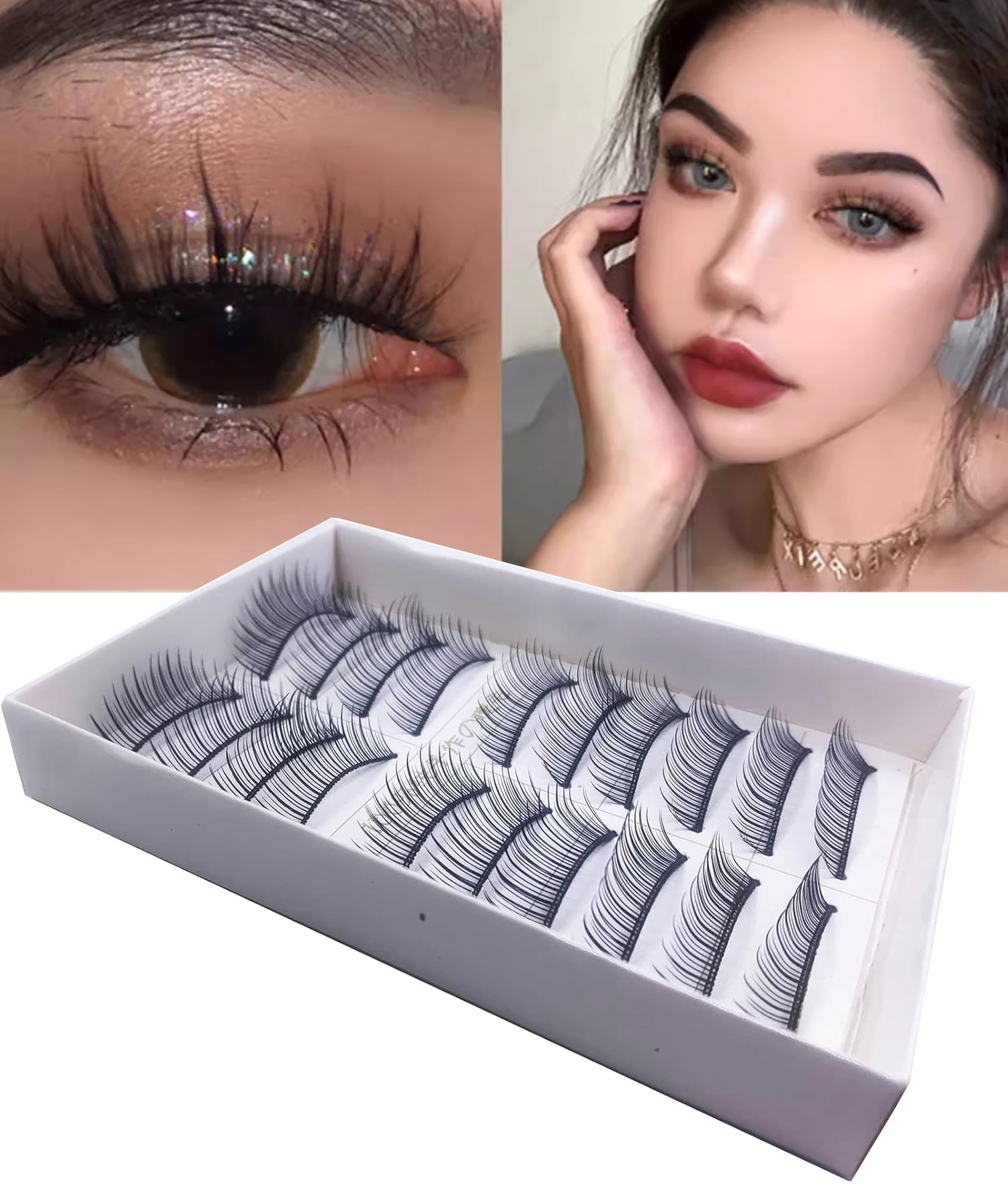 False Eyelashes Fake Lash Bottom Lashes Natural Look Wispy Clear Band ...