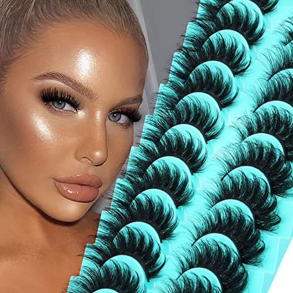 False Eyelashes Fluffy Mink Cat Eye Lashes Strip Pack 10 Pairs 18mm Wispy D Curl Fake Lashes