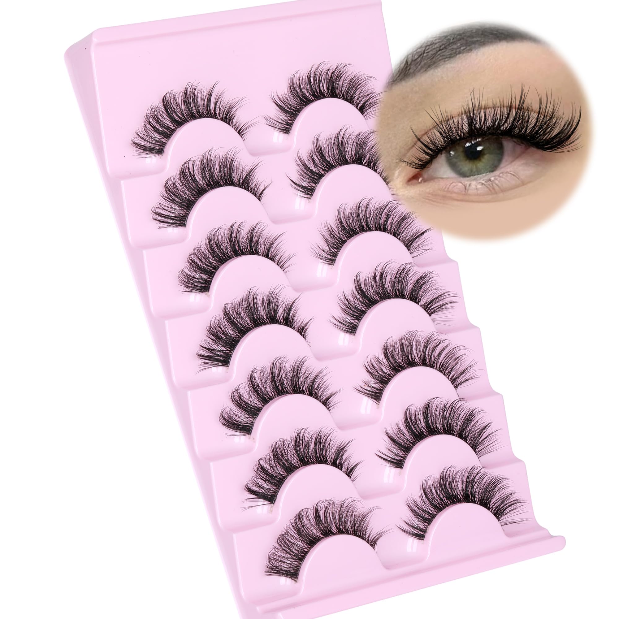 False Eyelashes Natural Look OLF24 16mm Wispy Fake Lashes Cat Eye Strip Lashes That Look Like ...