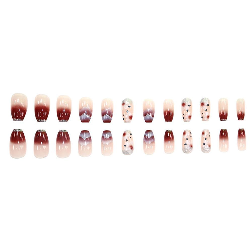 False Fake Nails Full Nail tips acrylic artificial art with nails glue ...