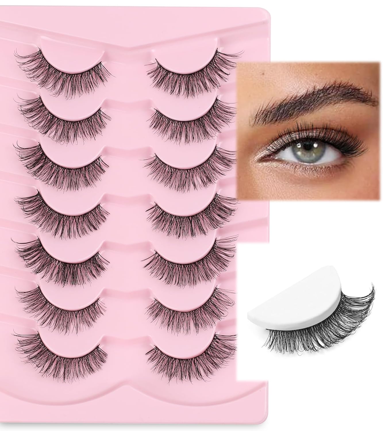 False False Eyelashes Lashes Cat Eye Natural 15mm Manga Eyelashes Wispy ...