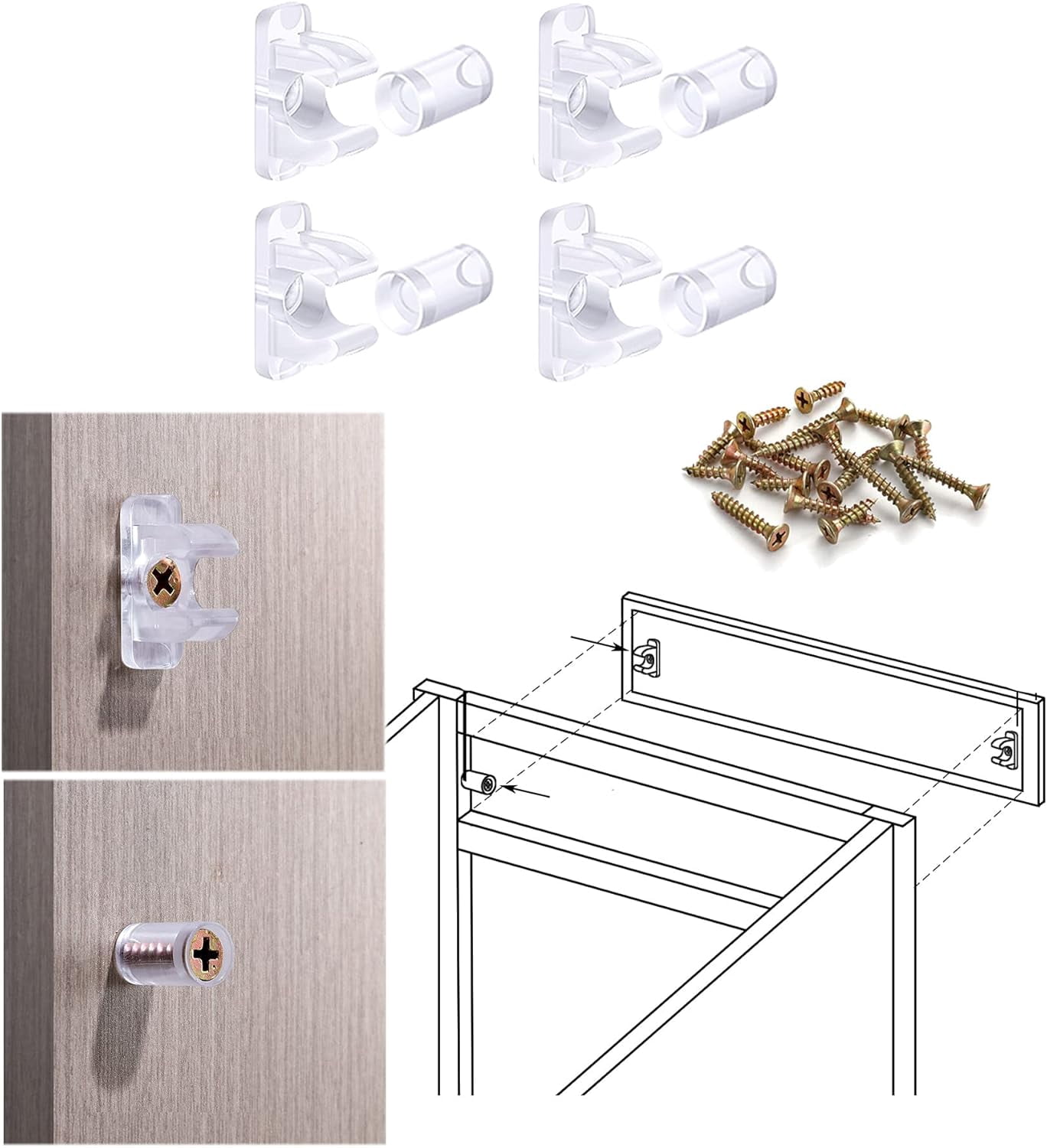 False Front Cabinet Clips, 4 Pairs with Screws Reinforced Sink Tip-Out ...