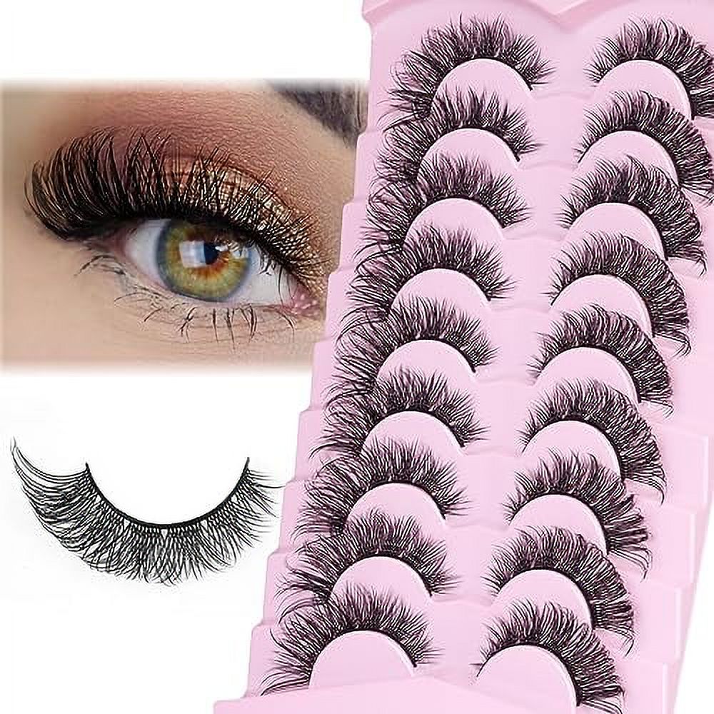 False Lashes Natural Cat Eye Lashes Wispy Eyelashes zanlufly Fluffy Fox Eye D Curl Fake ...