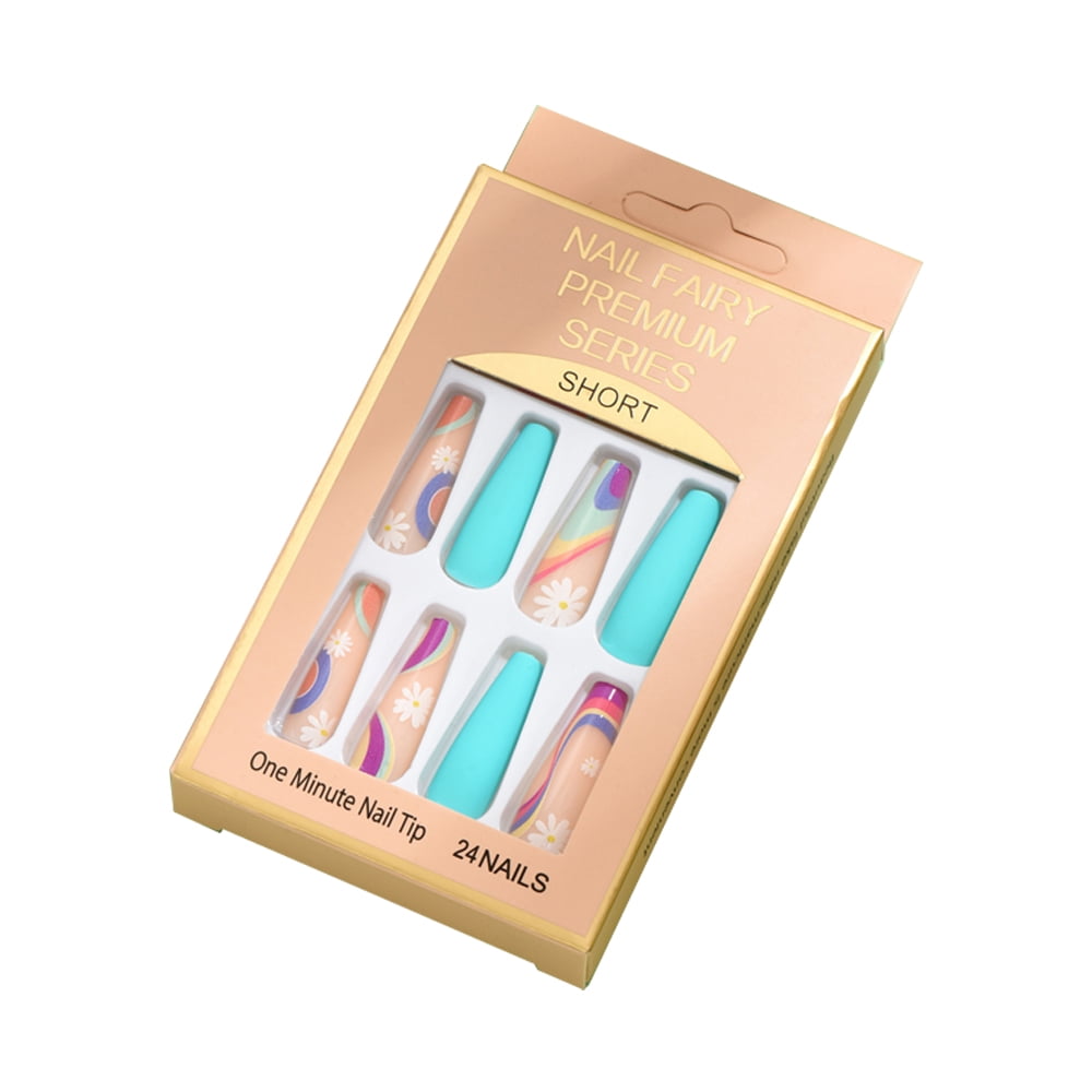 False nails, long fluorescent color changing ballet manicure, 24 pieces ...