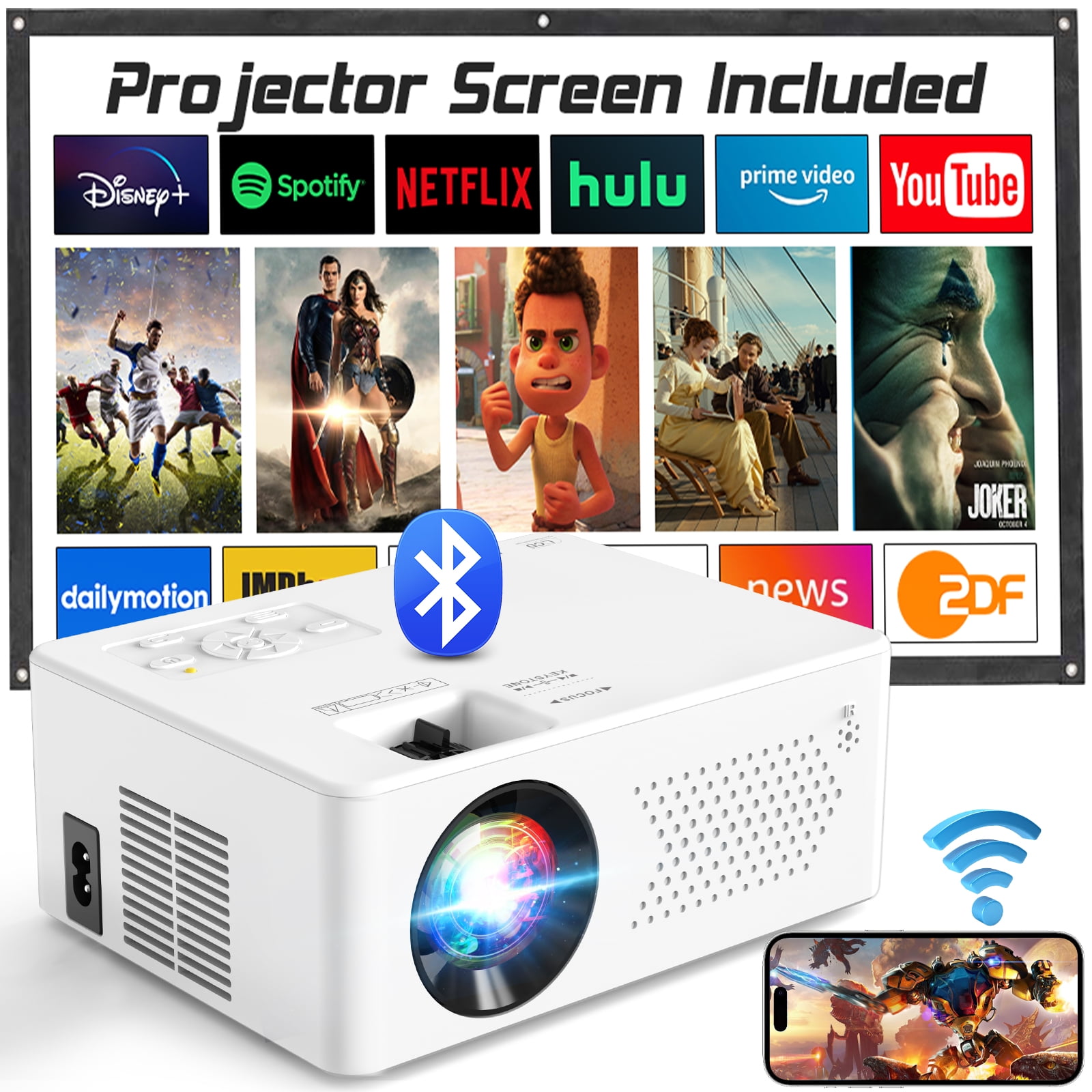 Faltopu Mini Projector with Wifi and Bluetooth, 9500LM Portable Home ...