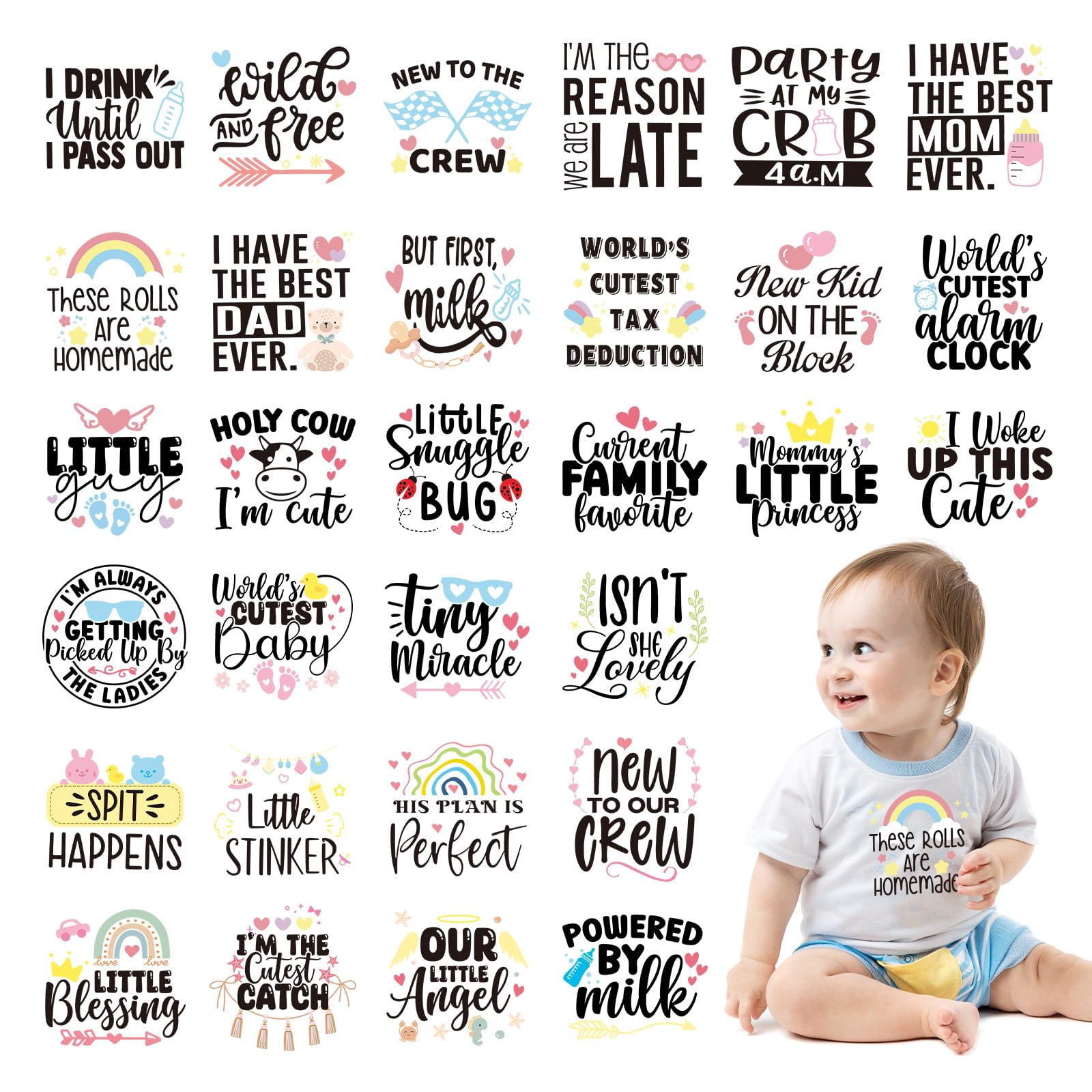 Falueqg Dtf Transfers Ready to Press - 30Pcs Baby Shower Iron on ...
