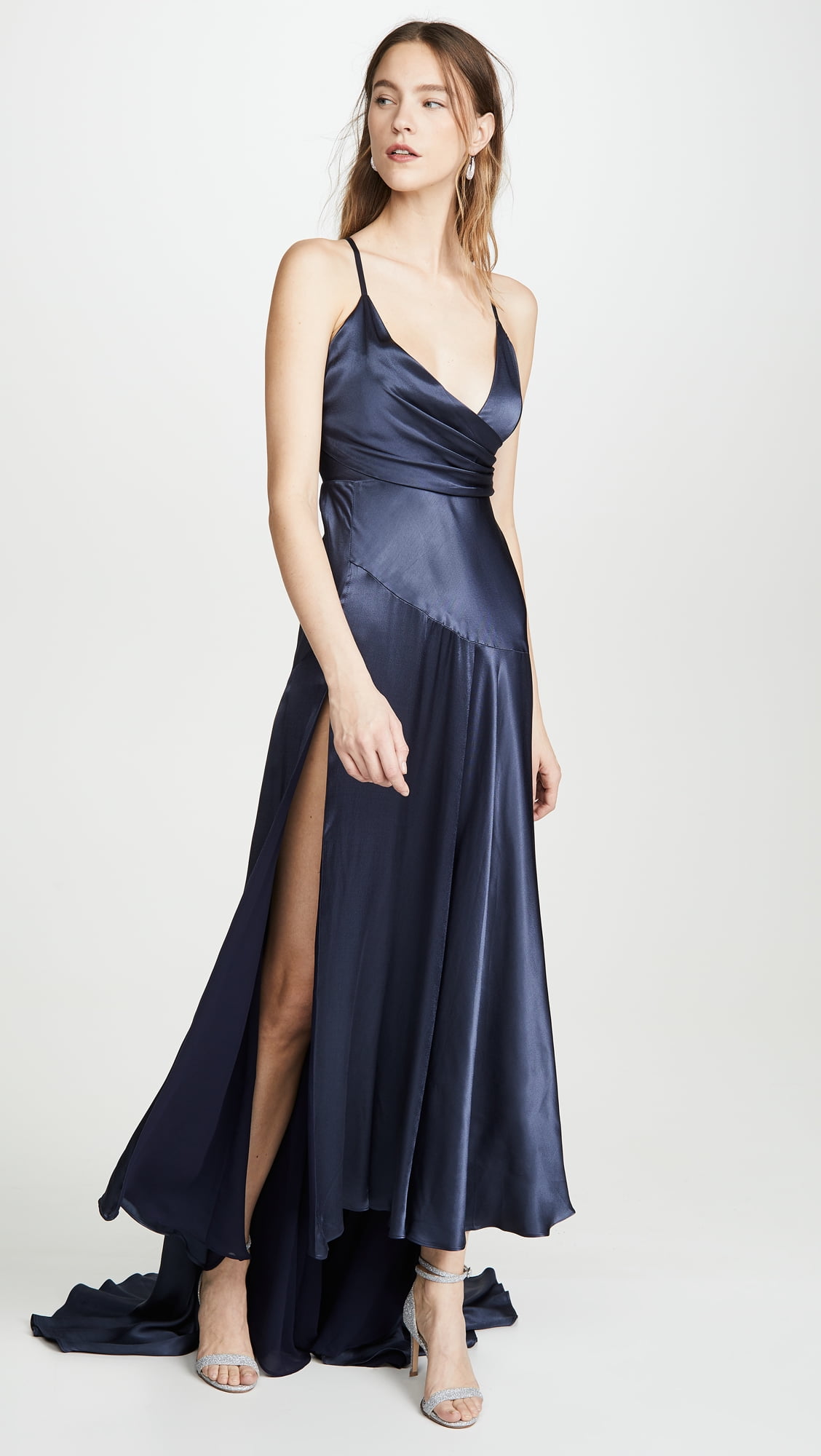 Fame & Partners INDIGO Peony Draped Split Gown, US 4 - Walmart.com