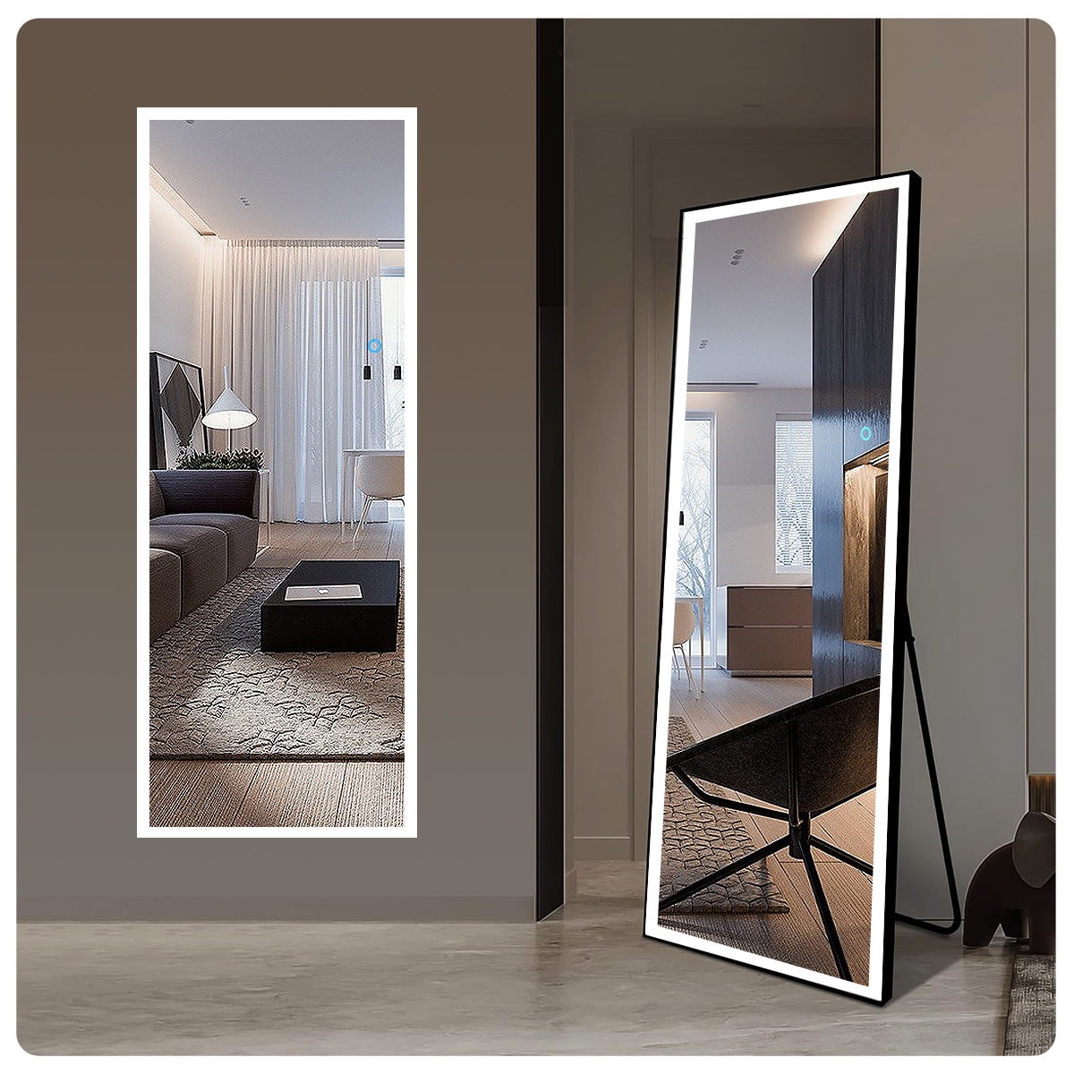 Famegloba LED Full Length Mirror with Stand Large Standing Floor Mirror ...