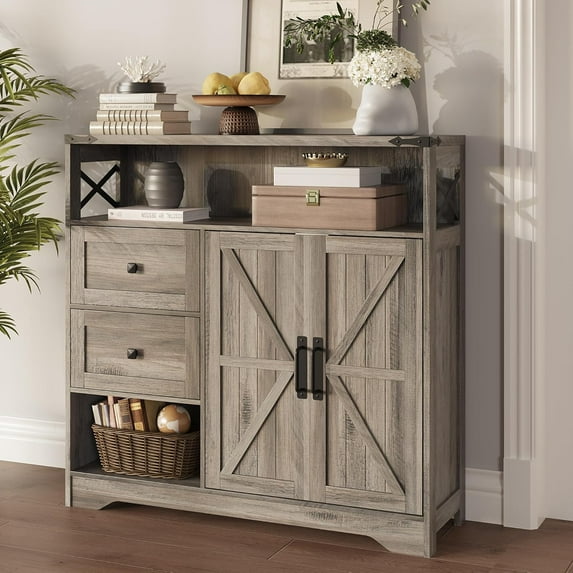 Fameill Farmhouse Storage Cabinet with Drawers and Open Storage ...