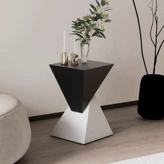 Fameill Two-Tone Inverted Pyramid Geometric End Table, Black & White ...