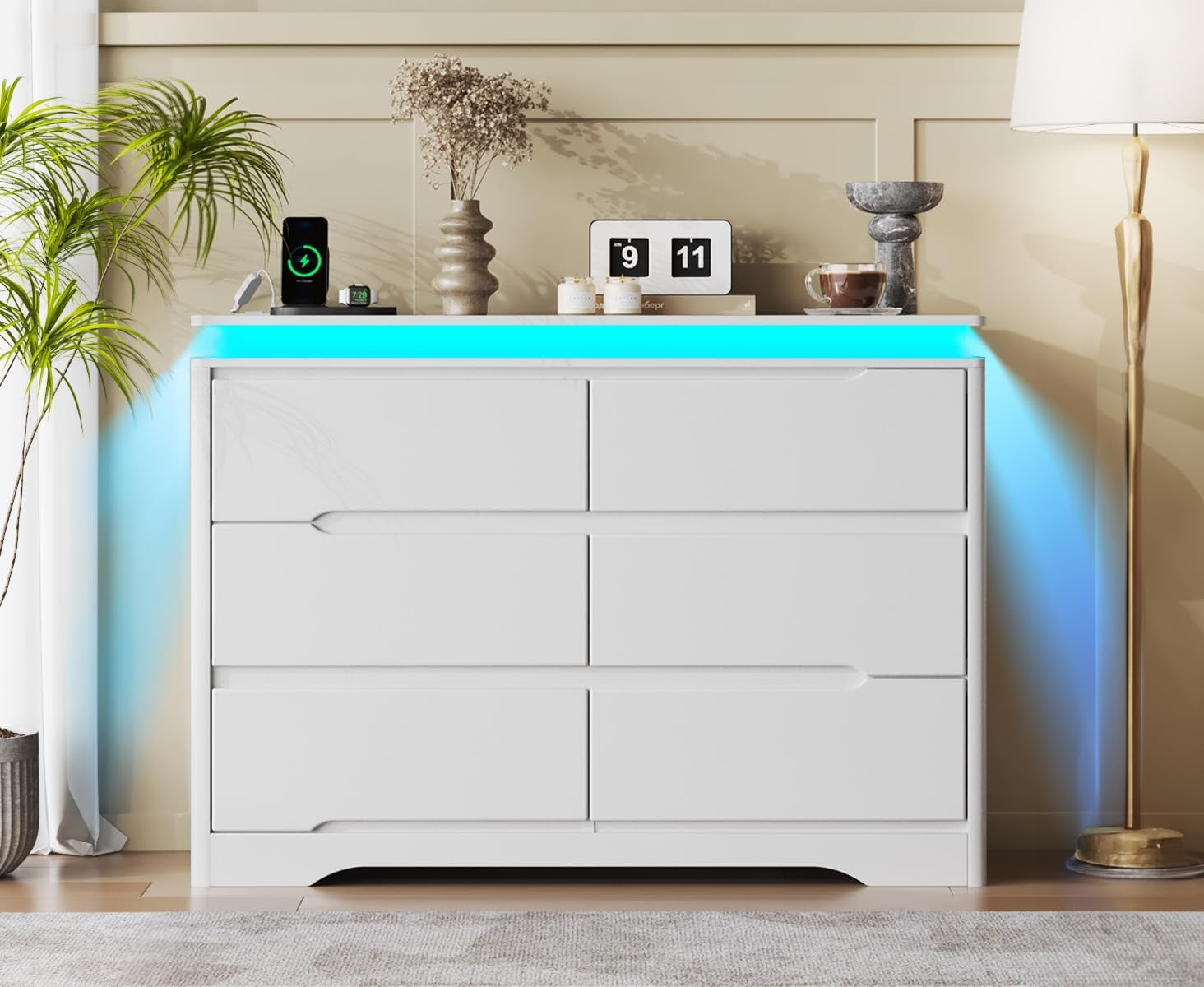 Fameill White Dresser for Bedroom, 6 Drawer Dresser with LED Lights ...
