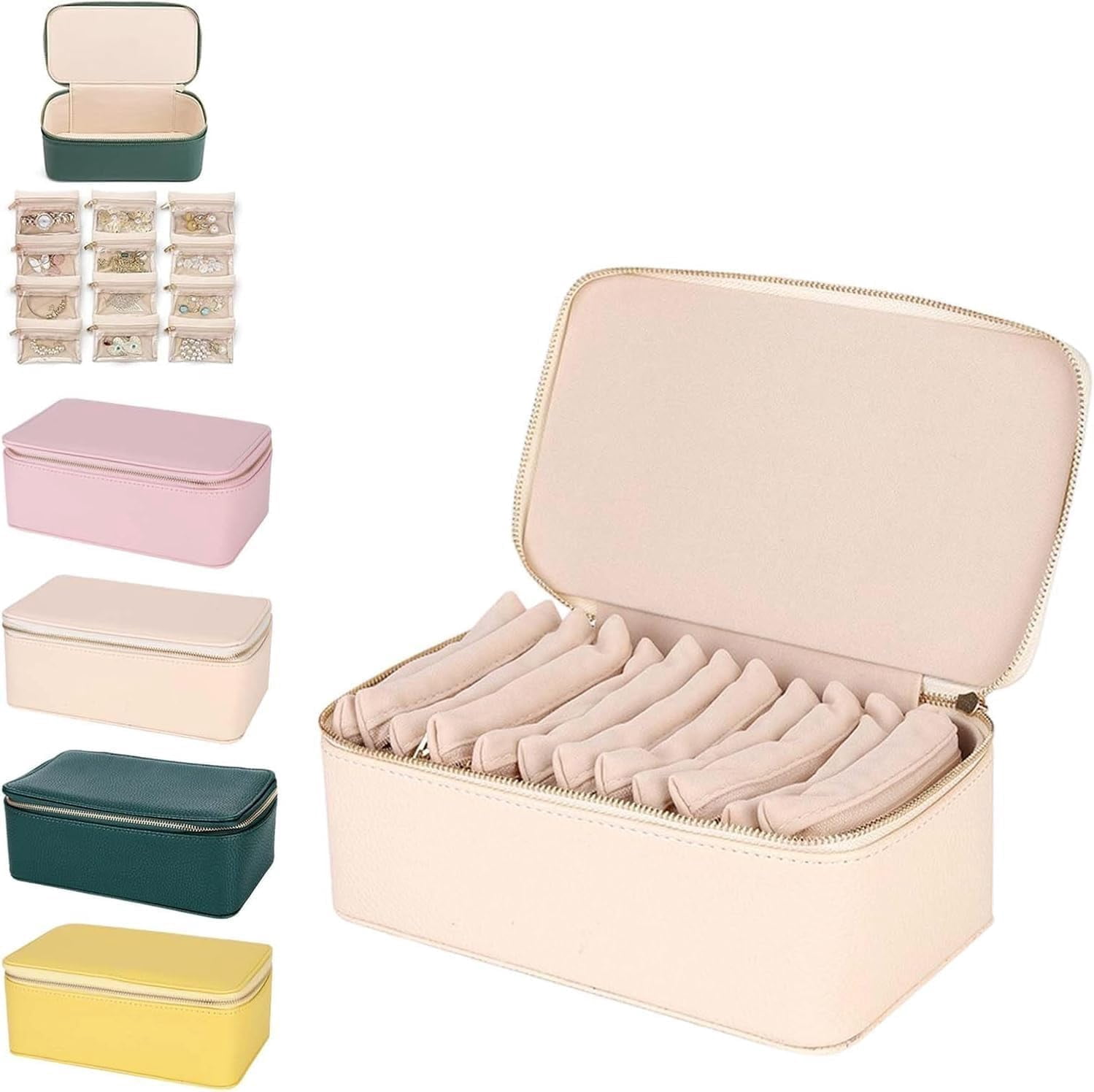 Familiarn Travel Jewelry Box with Small Pouches, Portable PU Leather ...