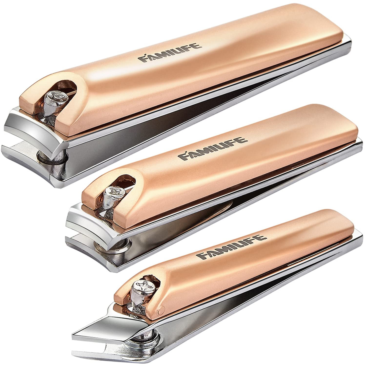 Familife Rose Gold Nail Clipper Set, Stainless Steel Toenail Fingernail ...