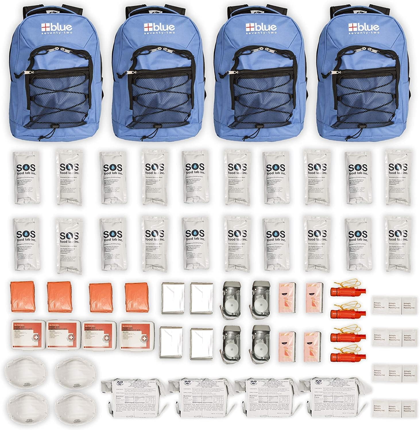 Family 4 Pack - Blue Seventy-Two Standard 72 Hour Emergency Backpack ...