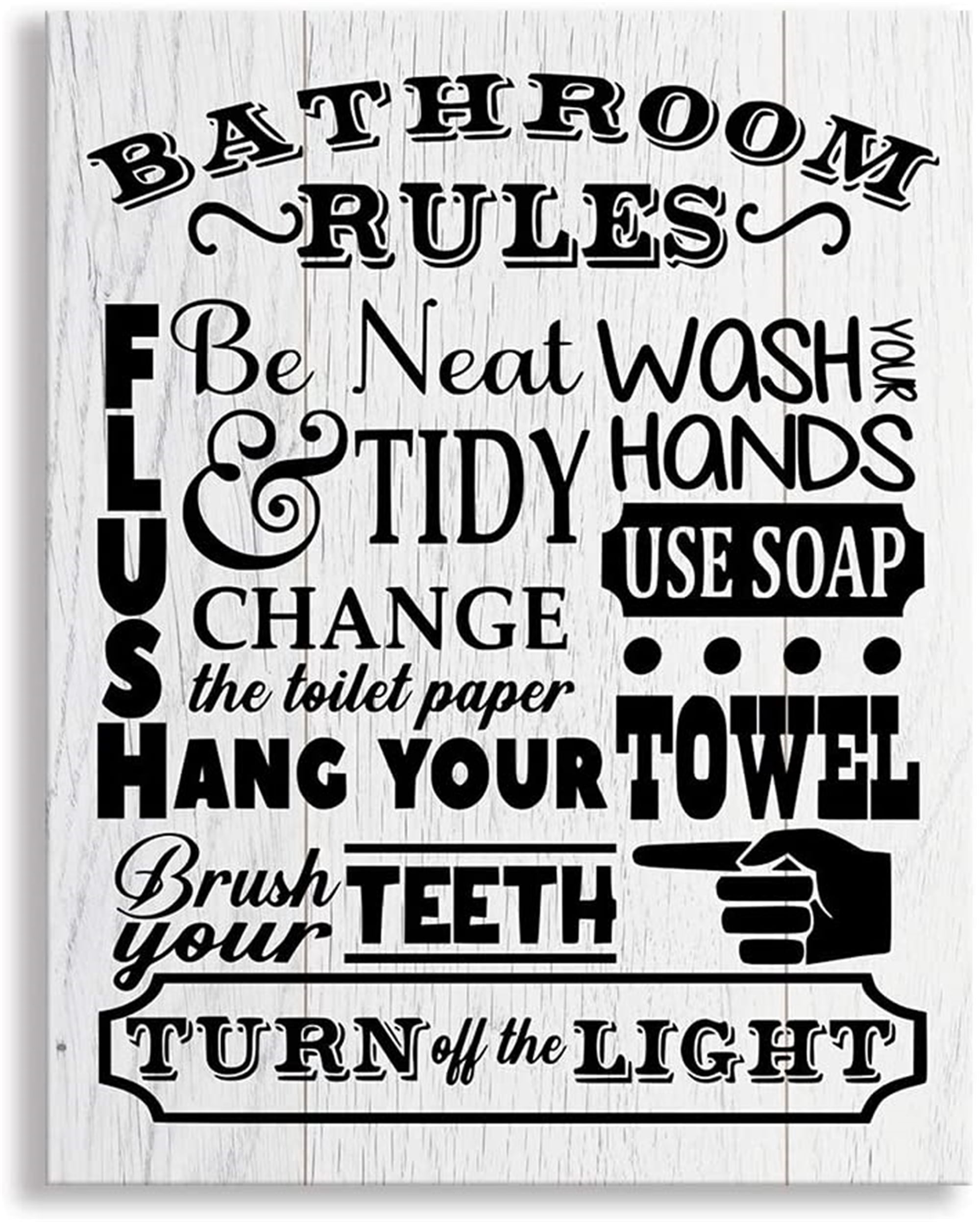 Family Bathroom Rules Decorative Wall Sign Textual Art Wood Wall Plaque ...