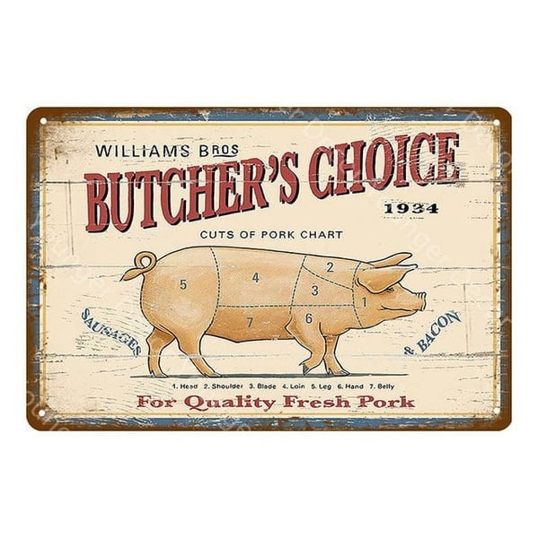 Family Butchers Tin Signs Beef Cuts Duck Eggs Wool Vintage Metal Plaque ...