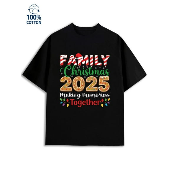 Family Christmas 2025 mens Christmas 180G 100% Cotton black glitter ...