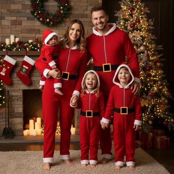 Family Christmas Pajamas Fleece Christmas Onesie Pajamas with Hooded ...