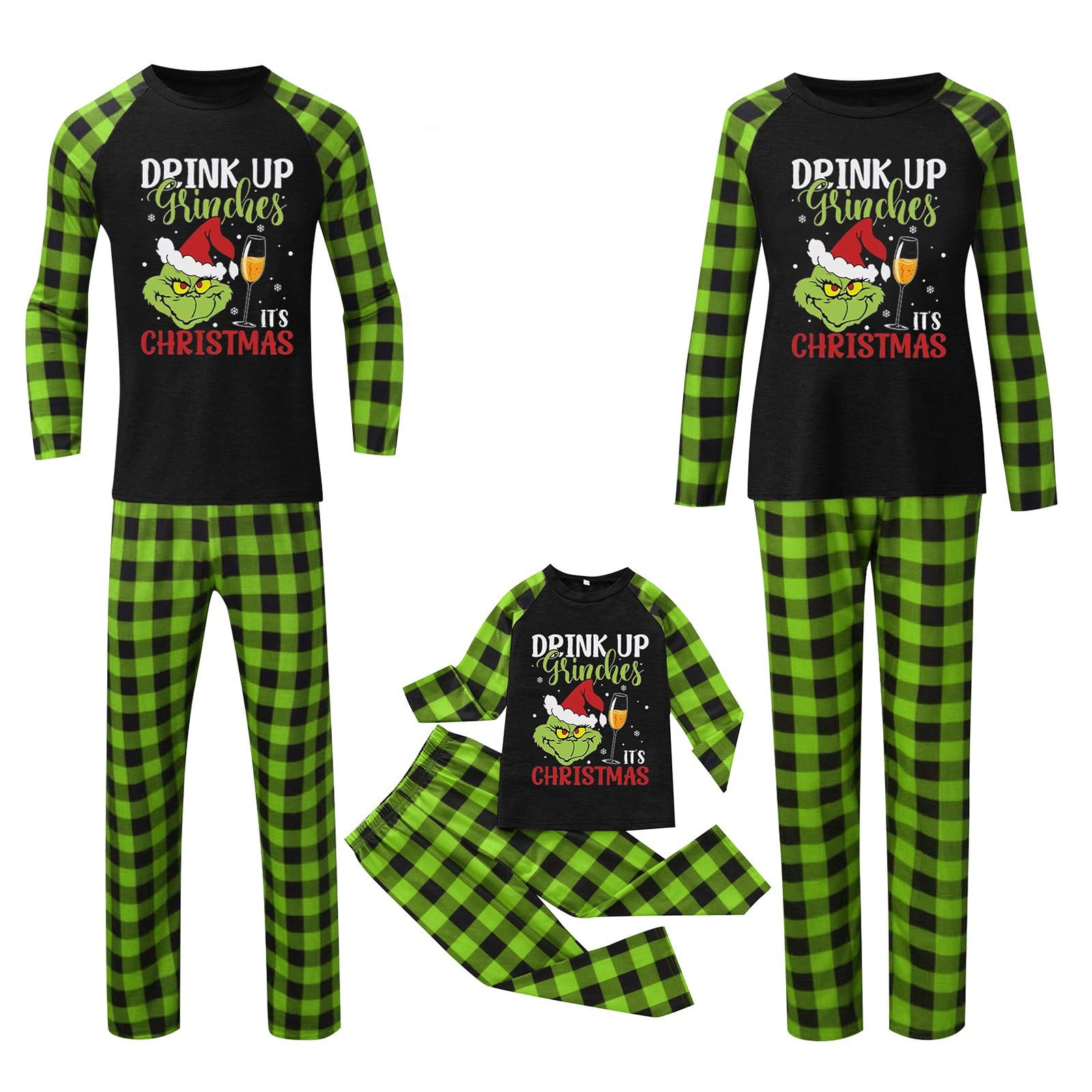 Family Christmas Pajamas Grinch & Plaid Matching Family Outfits, Family ...