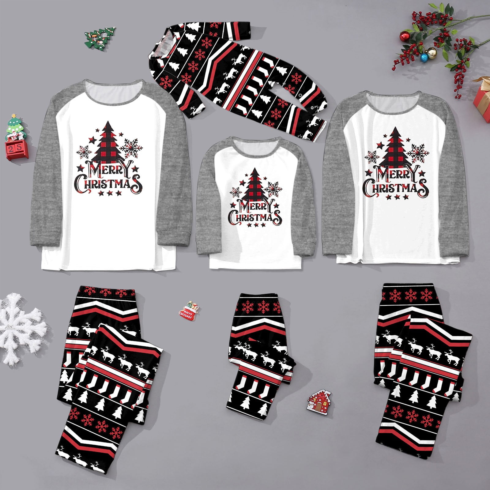 Family Christmas Pajamas Long Sleeve Christmas Pajamas Tops Holiday ...