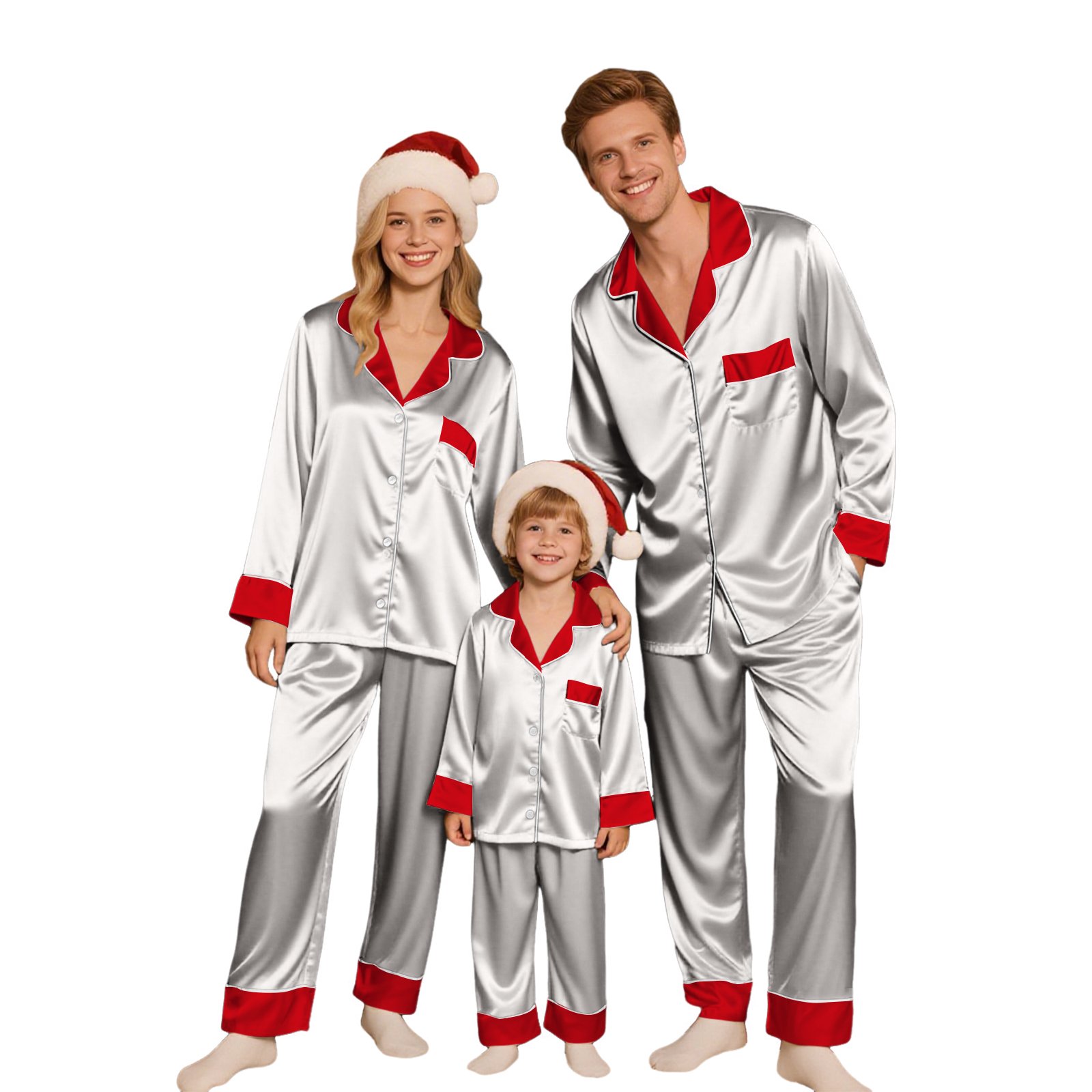Family Christmas Pajamas Matching Sets 2025 Satin Long Sleeve Holiday ...