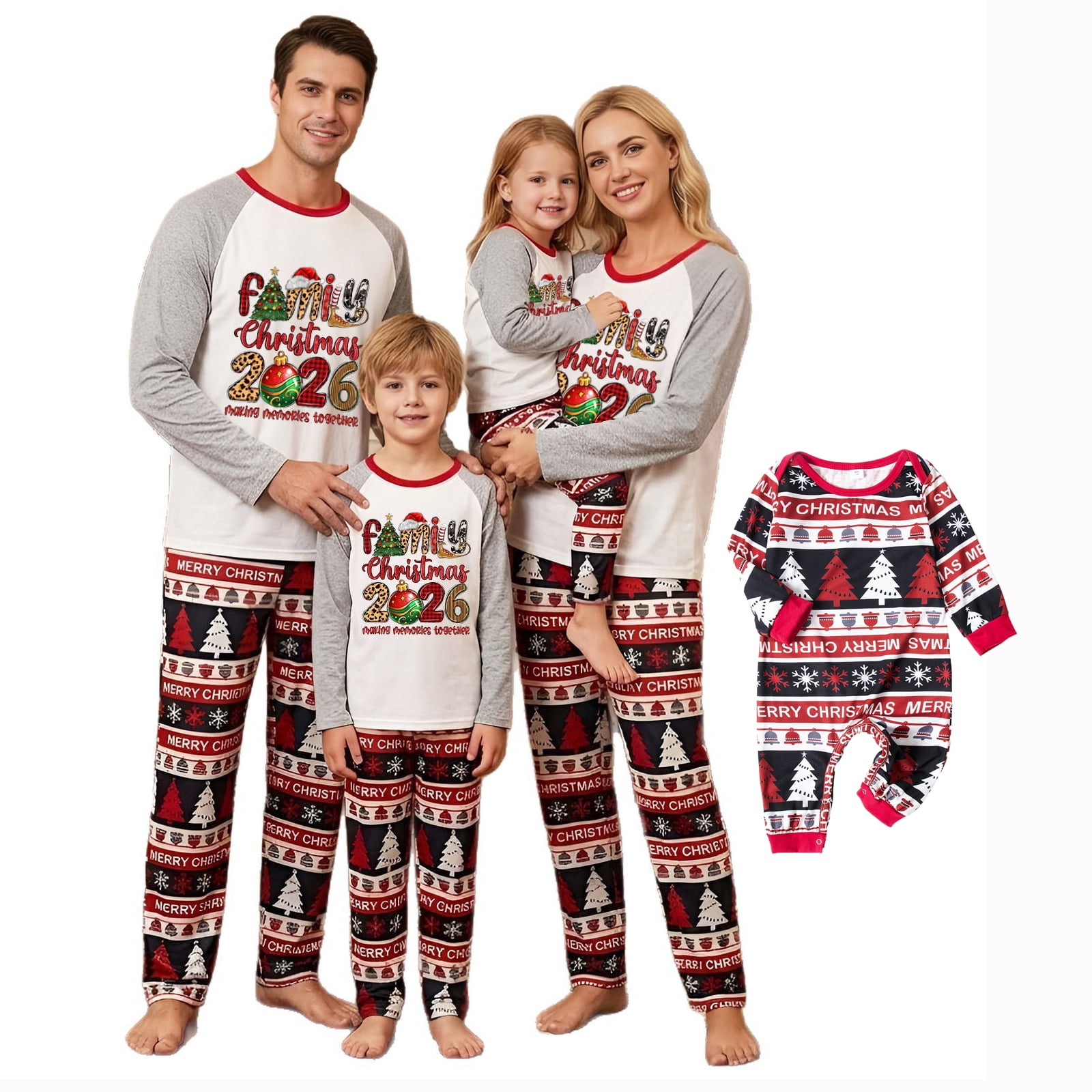 Family Christmas Pajamas Matching Sets 2026 Festive Printed Soft Cotton ...