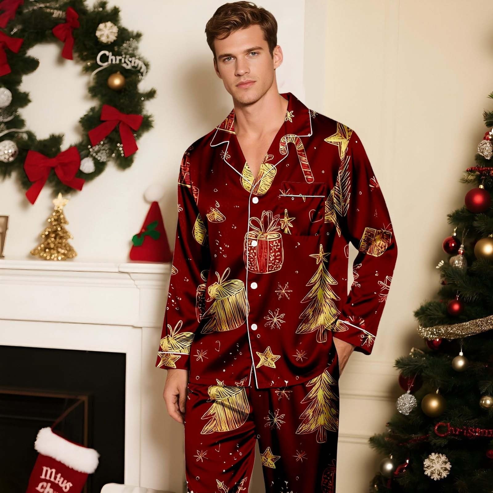 Family Christmas Pajamas Matching Sets Silk Casual Matching Set for ...