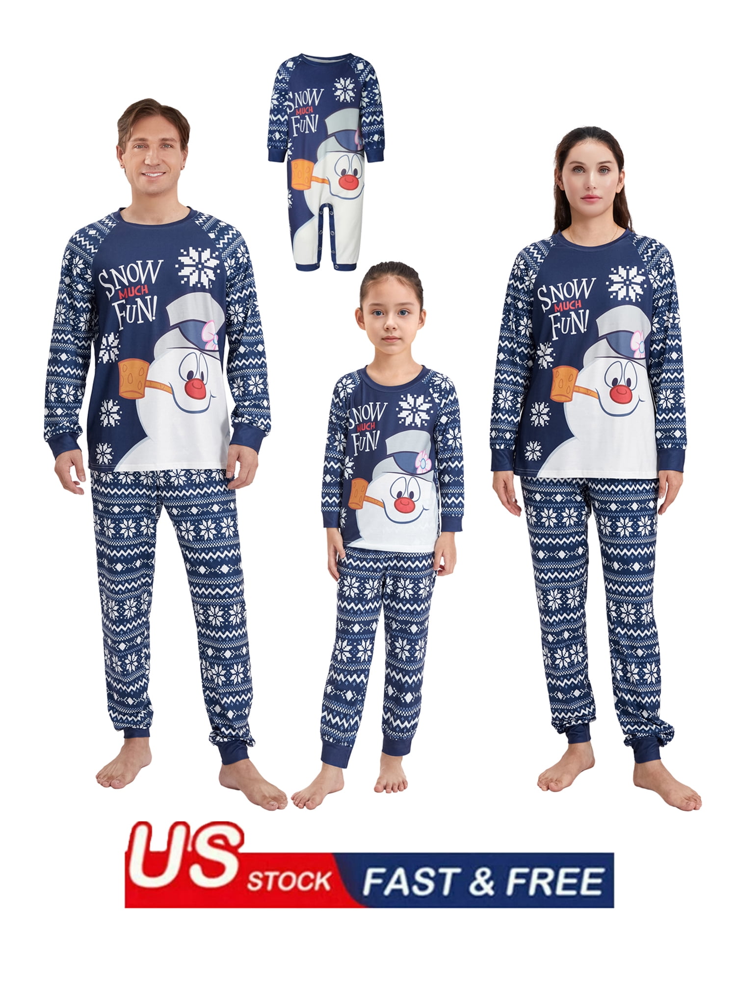 Family Christmas Pajamas Matching Sets Snowman Print Holiday Sleepwear ...