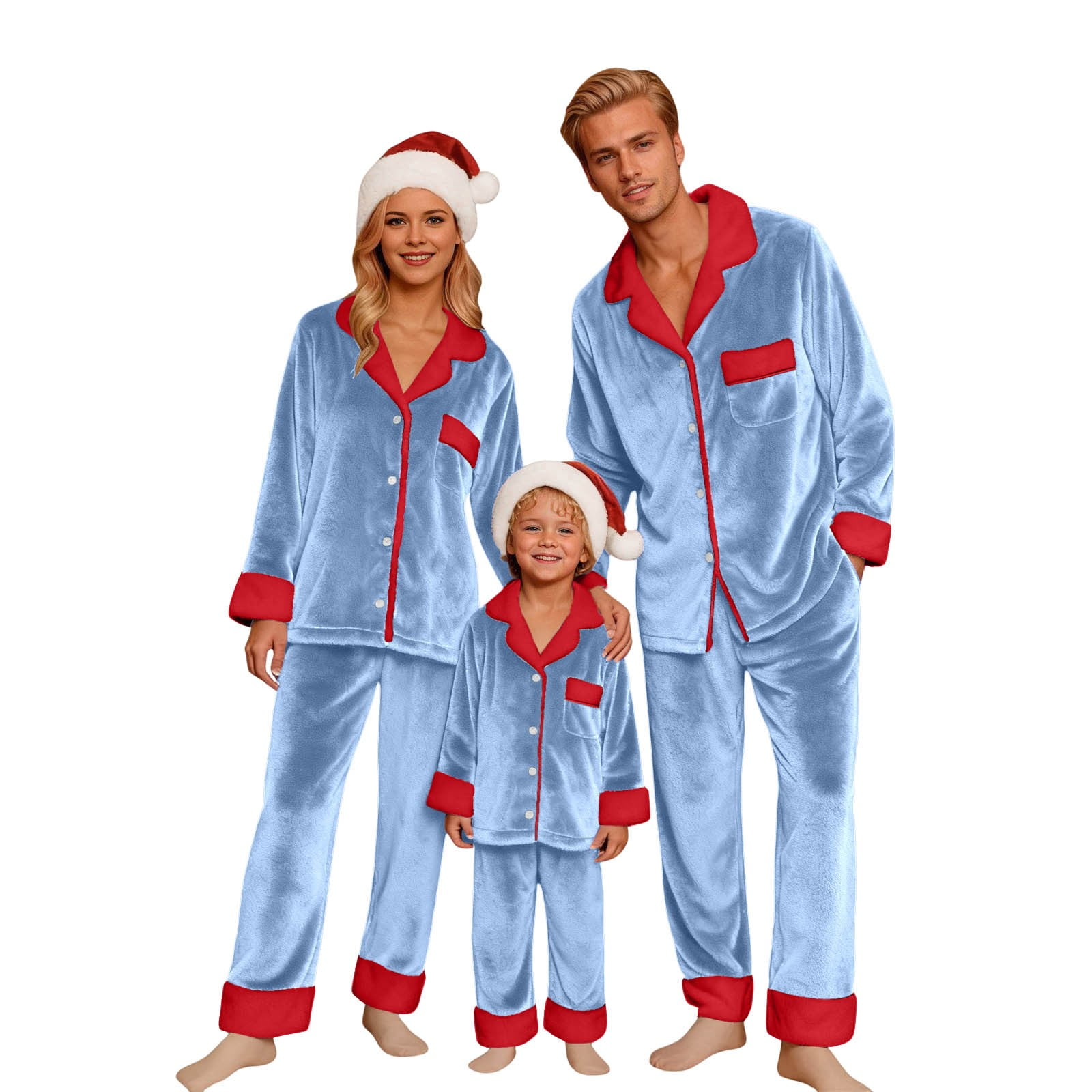 Family Christmas Pajamas Matching Sets Velour Pajamas Long Sleeve Button down Nightwear Set Warm ...