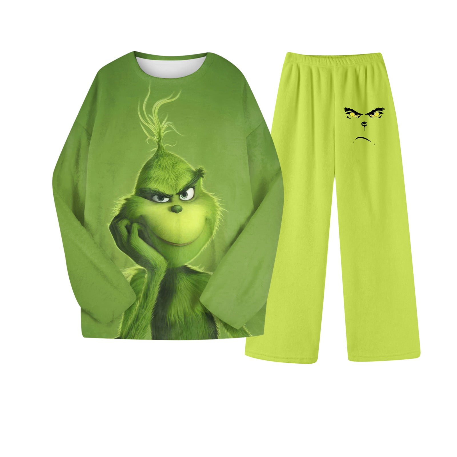 Family Christmas Pjs Matching Sets Grinch Pajamas Family Cozy Kids' Green Fleece Pajama Set with ...