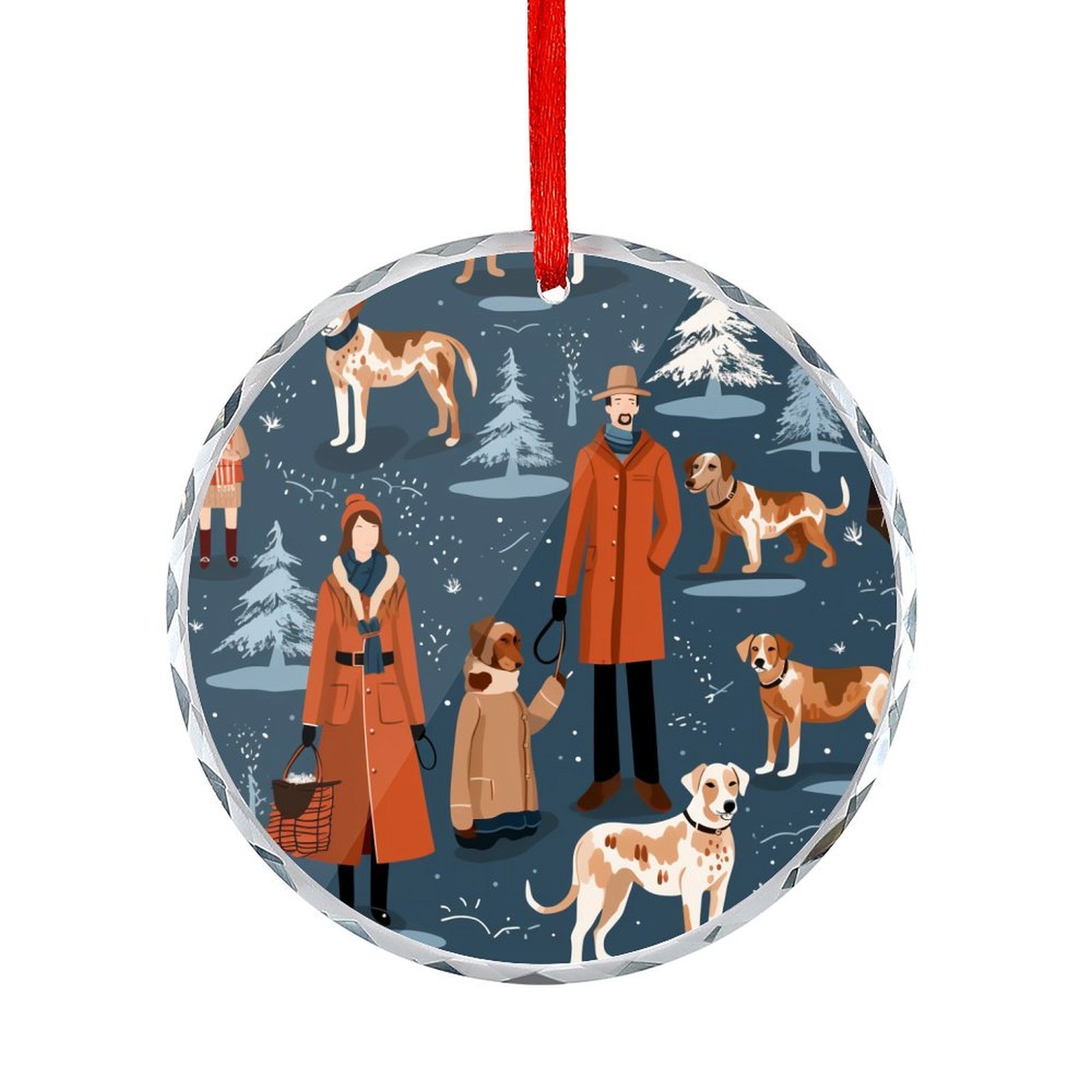 Family in Coats Wearing Santa Hats Crystal Glass Ornament Personalized ...