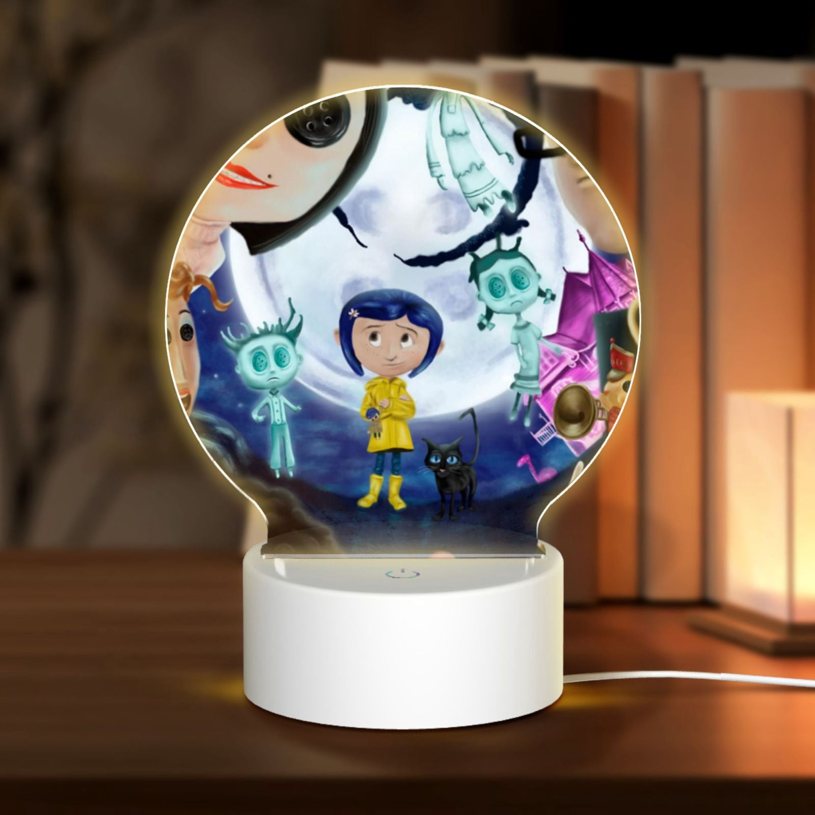 Family Coraline Round Acrylic Night Light Decoration USB Cable LED Lamp ...