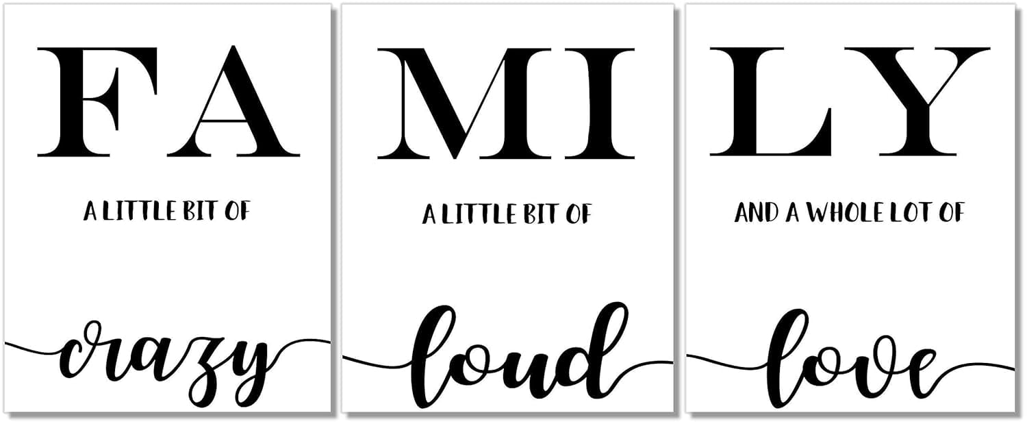 Family: Crazy, Loud, Love Home Art Prints - Typography Wall Decor - Set ...